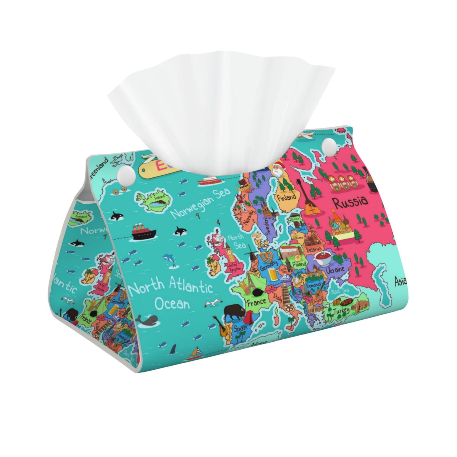 Salouo Cartoon Map Of Europe Pattern Long Tissue Box Cover Rectangular ...