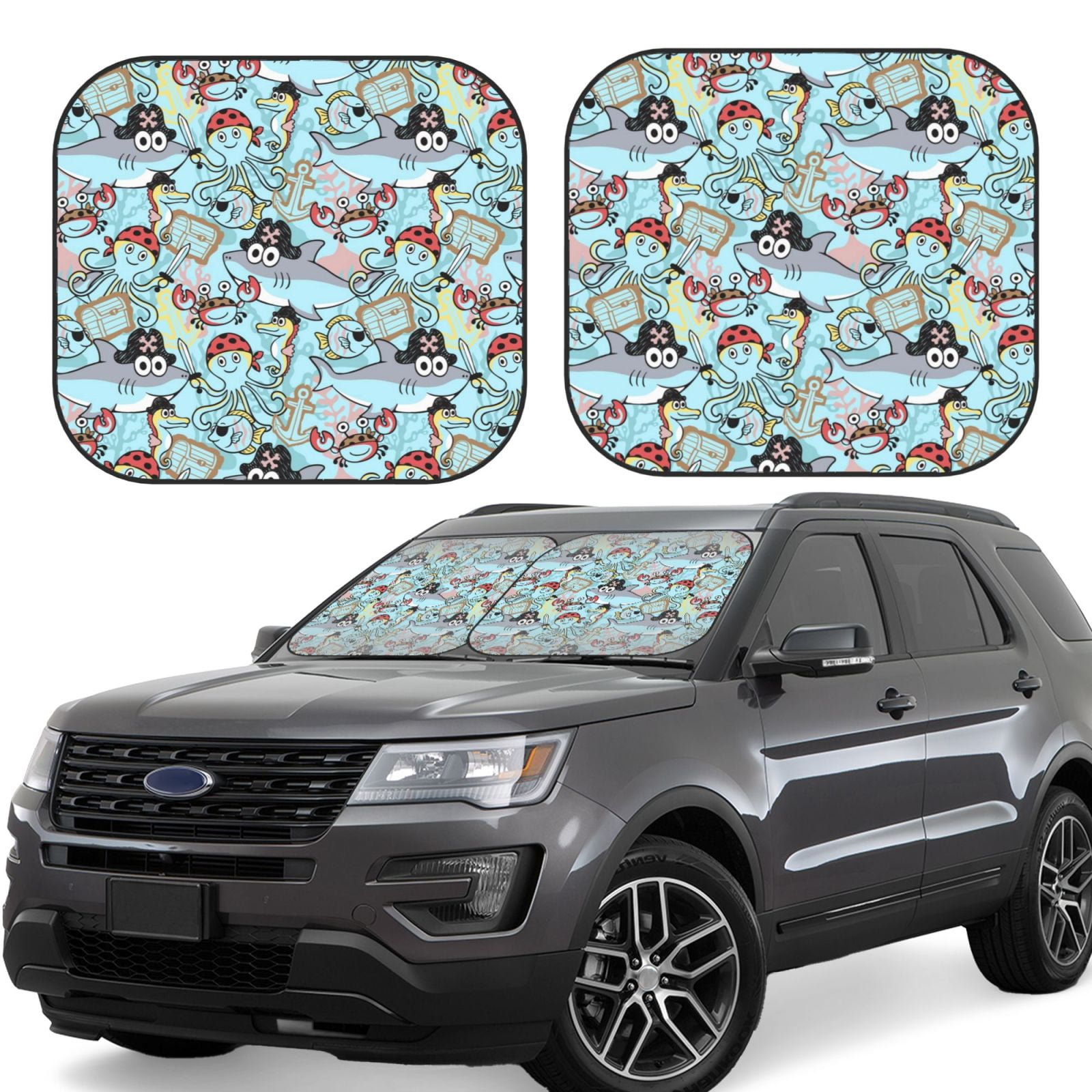 Salouo Cartoon Pirate Pattern Car Windshield Sun Shade Foldable | Front ...