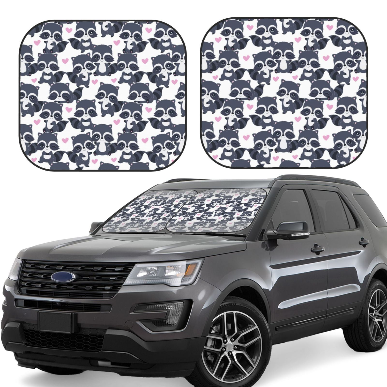 Salouo Cartoon Raccoon Pattern Car Windshield Sun Shade Foldable ...