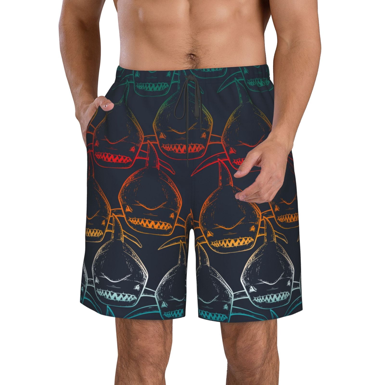 Salouo Cartoon Sharks Pattern Swim Trunks for Men,Men's Hawaiian ...