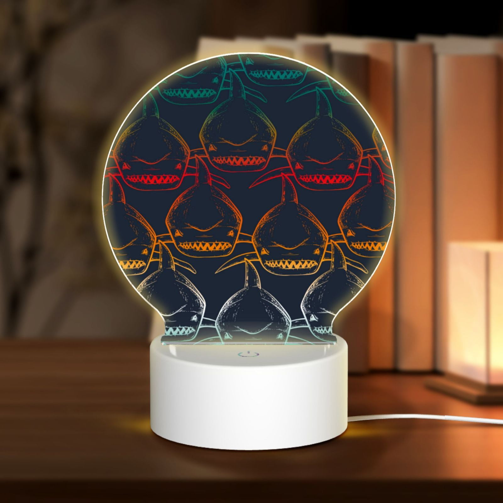 Salouo Cartoon Sharks for Round Acrylic Night Light - Acrylic Sheets ...