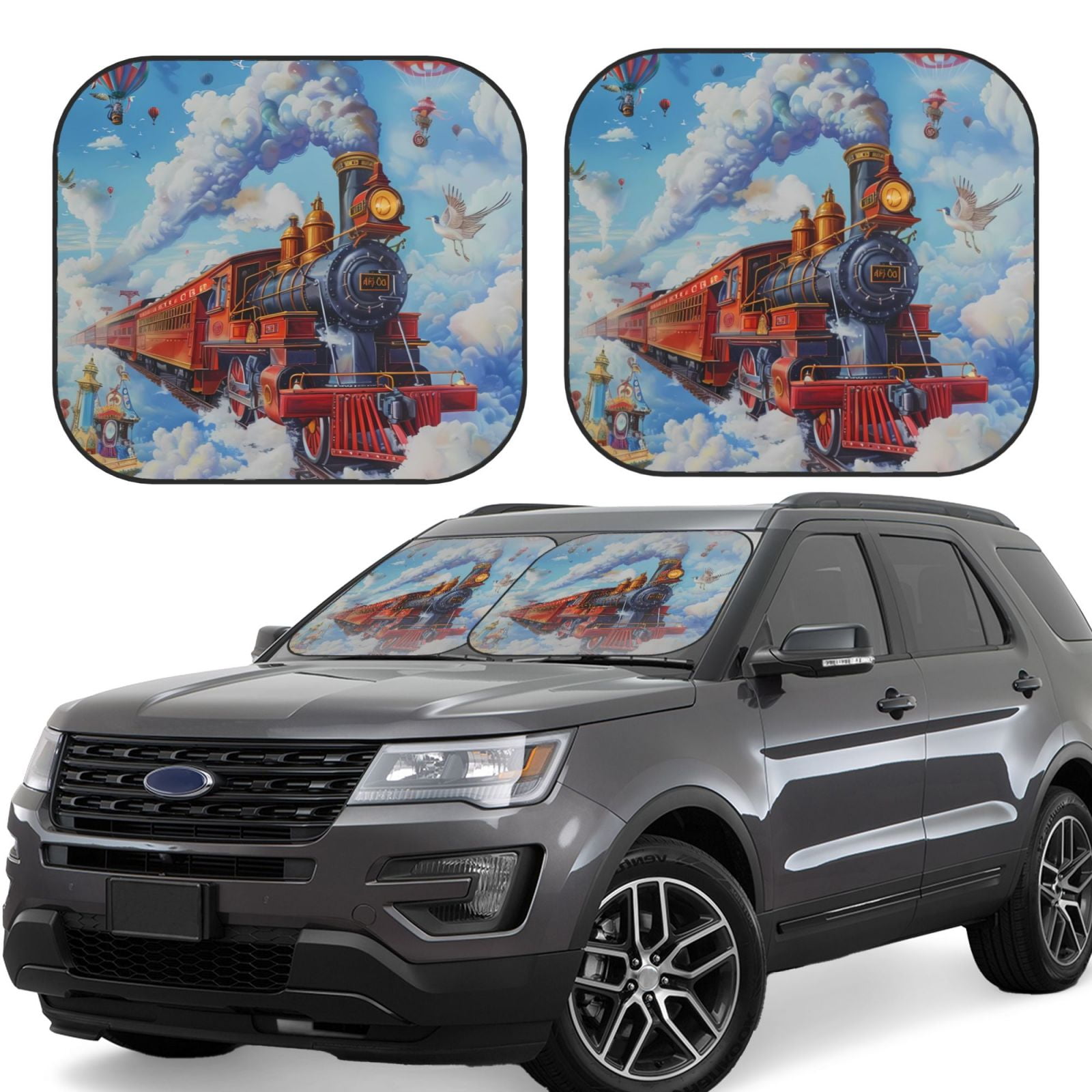 Salouo Cartoon Train Hot Air Balloon Pattern Car Windshield Sun Shade ...