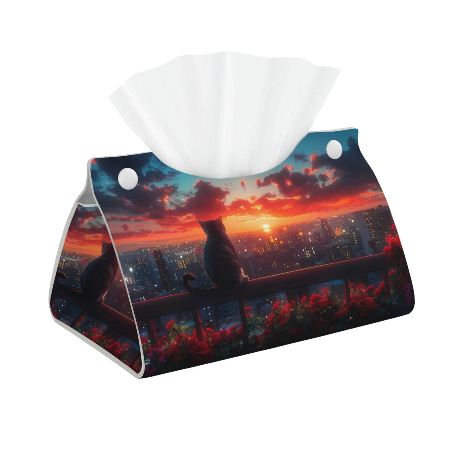 Salouo Cat Watching City Sunset Pattern Long Tissue Box Cover ...