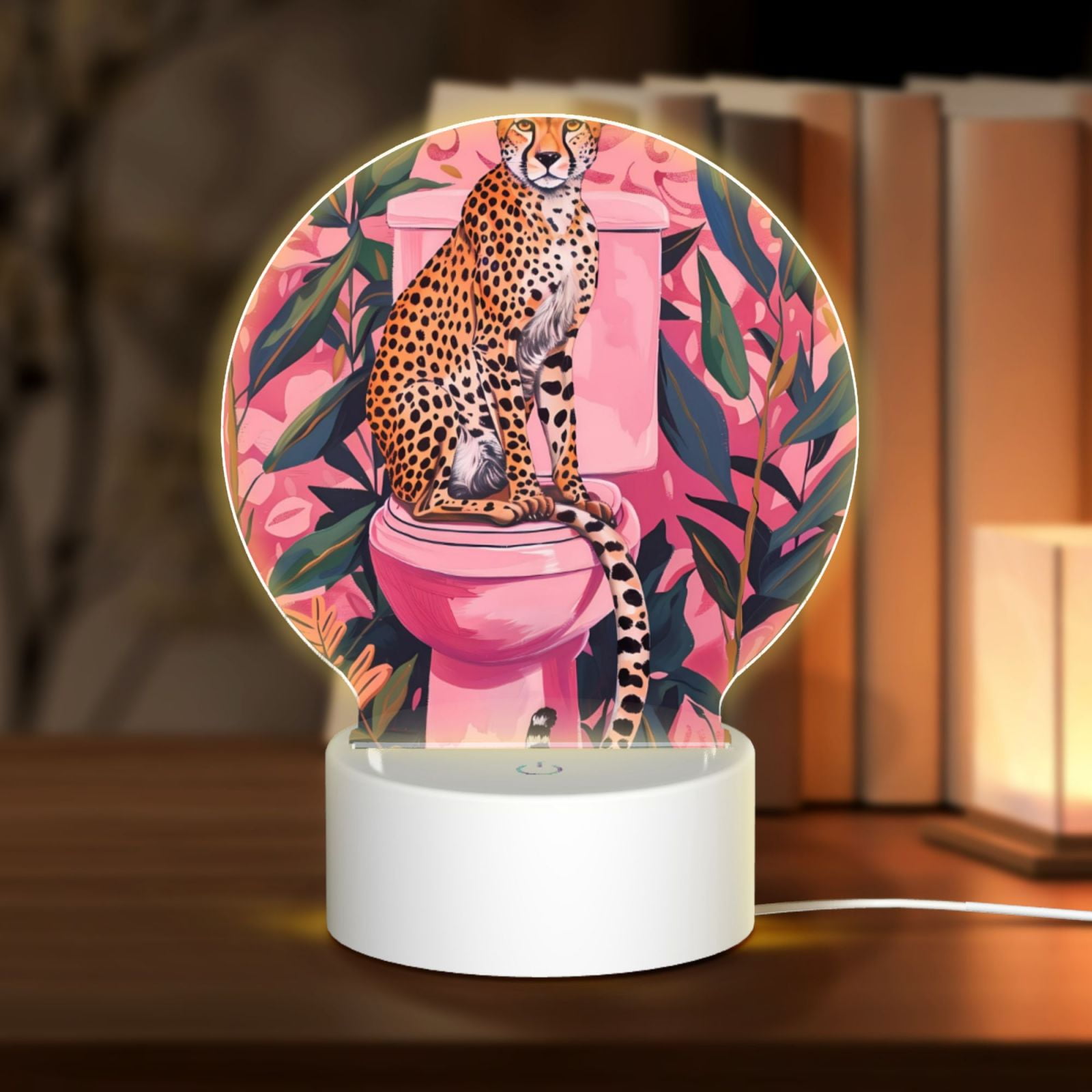 Salouo Cheetah On Toilet Humor Art for Round Acrylic Night Light ...
