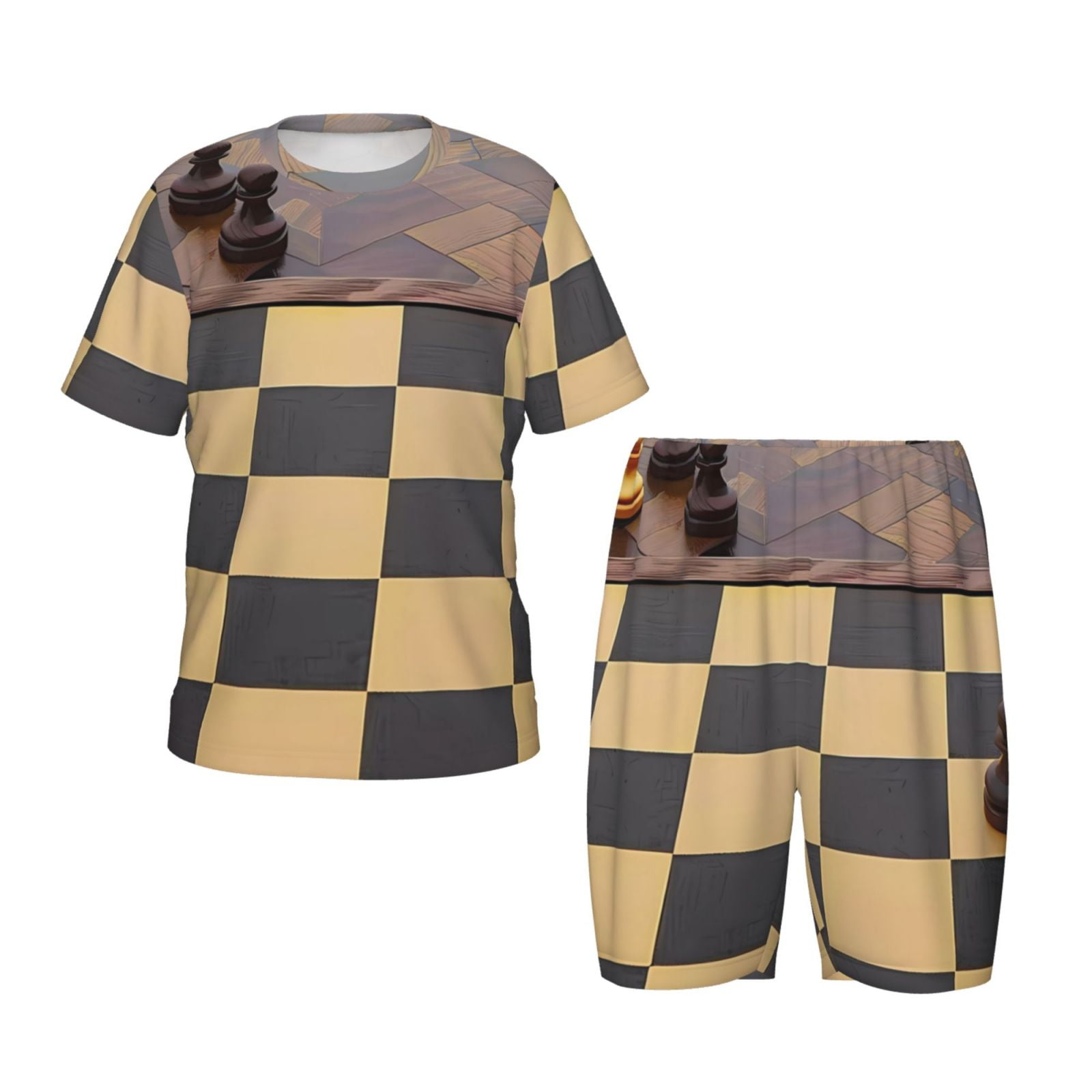Salouo Chess Board With Pawns Pattern Short-Sleeved Pajamas Set for ...
