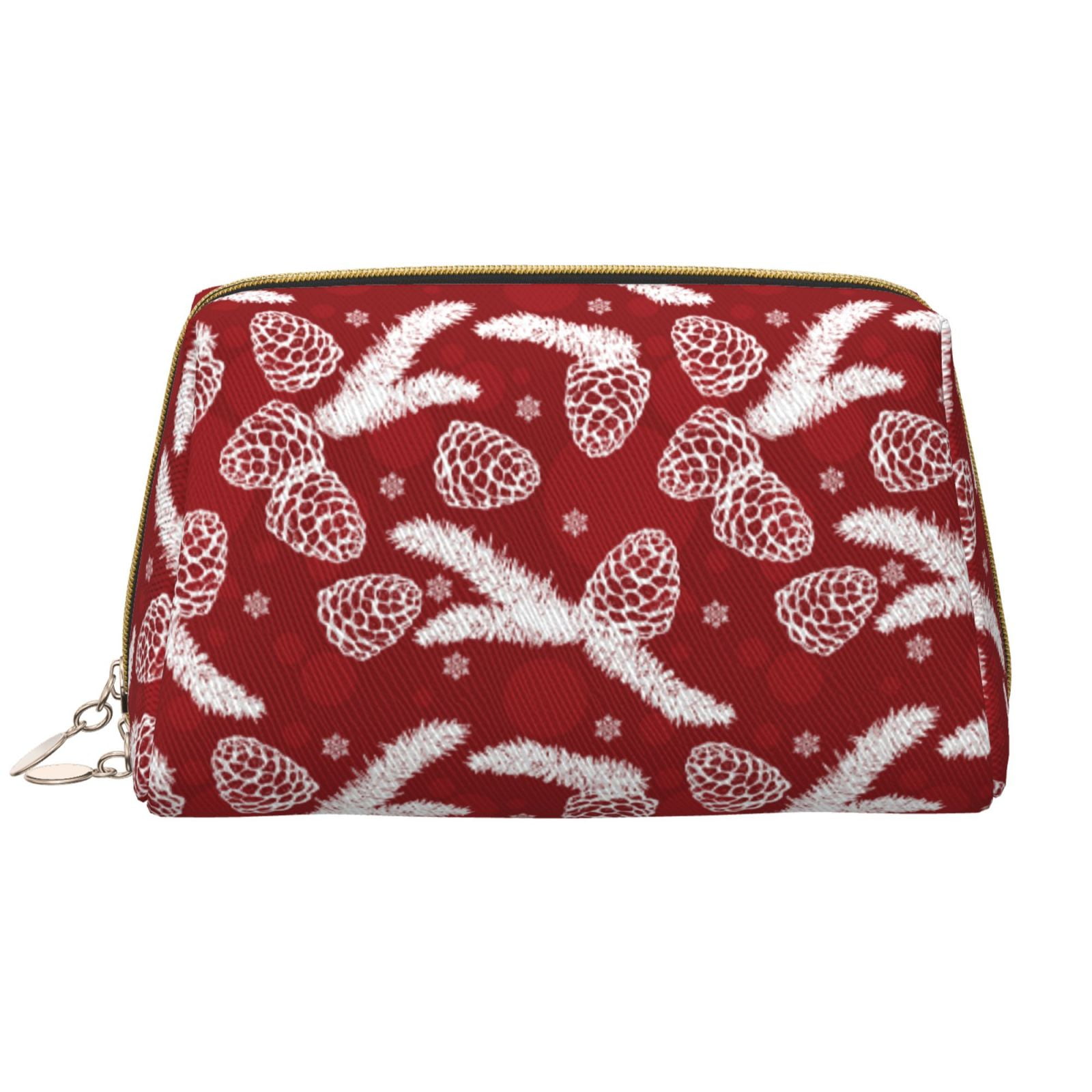 Salouo Christmas Holiday Pinecone Pattern Large Cosmetic Bag,Portable Travel Makeup Bag Makeup ...