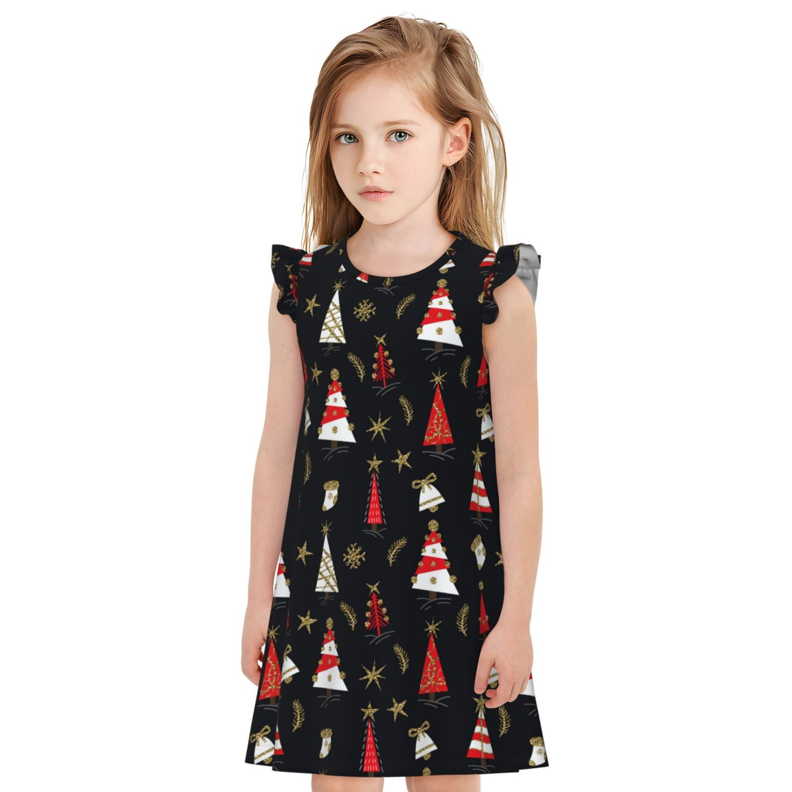 Salouo Christmas Tree and Gold Socks Print Nightgowns for Girls,Cute ...