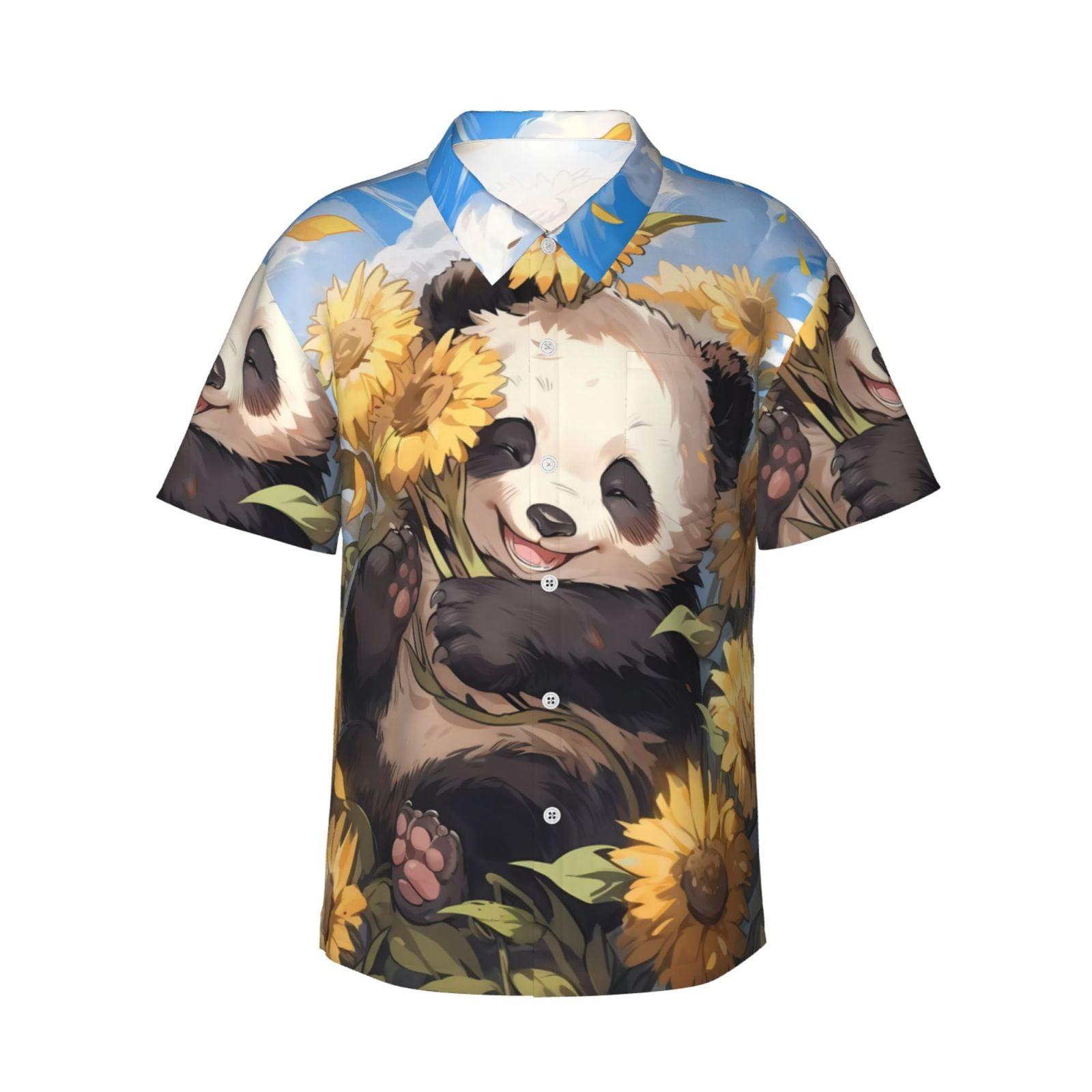 Salouo Clear Sky Cute Sunflower Panda for Hawaiian Shirt for Men,Summer ...
