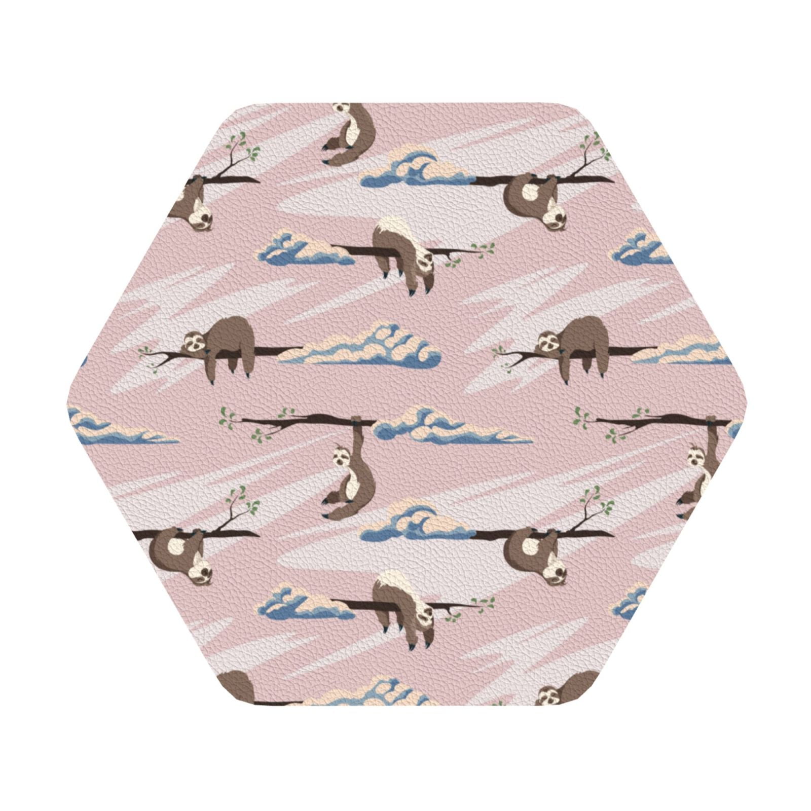 Salouo Cloud Sloth Print Round Coaster,Drink Coasters Leather Bar Beer ...