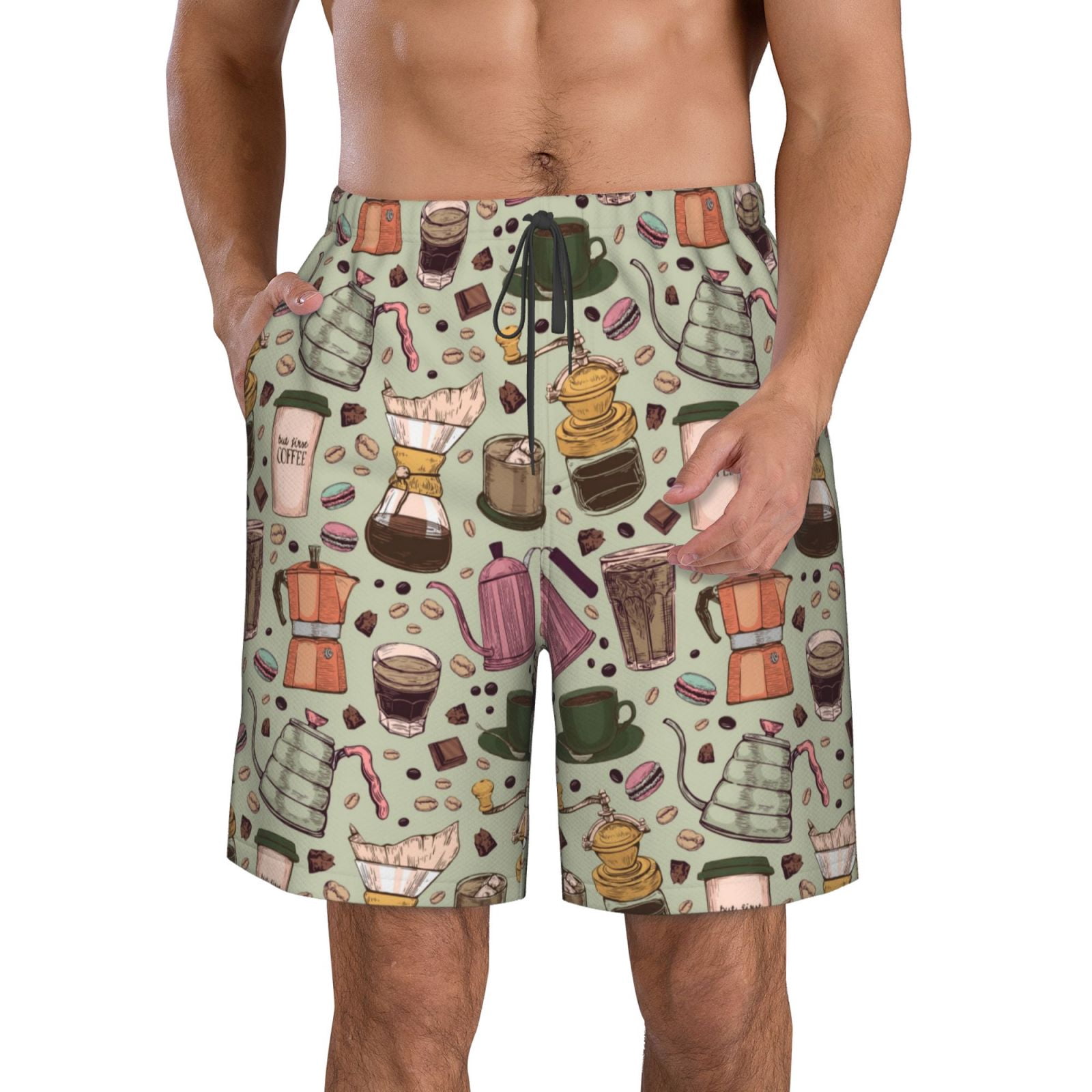 Salouo Coffee Makers Macaroons Chocolate Pattern Swim Trunks for Men ...