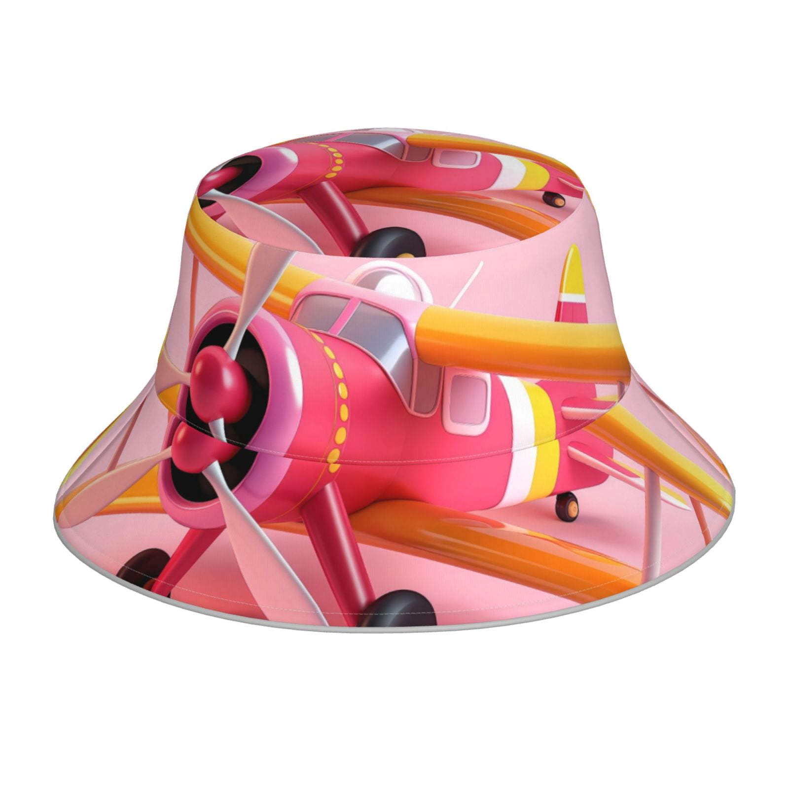 Salouo Colorful Cartoon Biplane Print Unisex Bucket Hat, Outdoor Summer ...