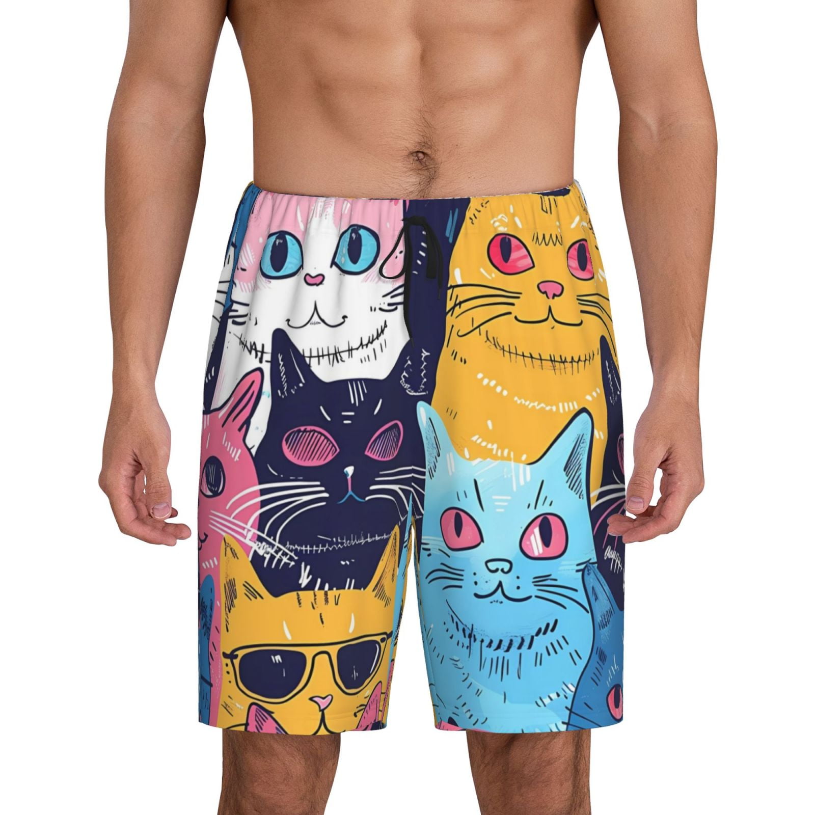 Salouo Colorful Cats Pattern Art Pattern Men's Sleep Pajama Shorts,Pajama Bottoms Elastic ...