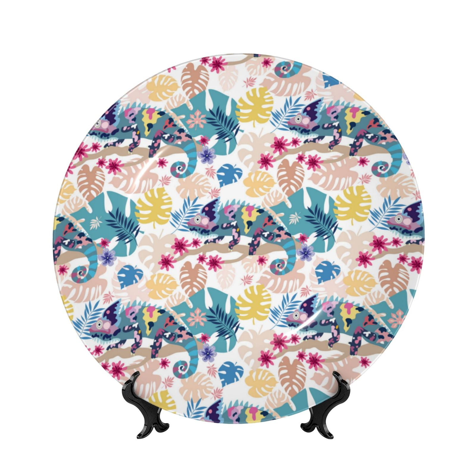 Salouo Colorful Chameleons Pattern Bone China Decorative Plate,Holiday ...