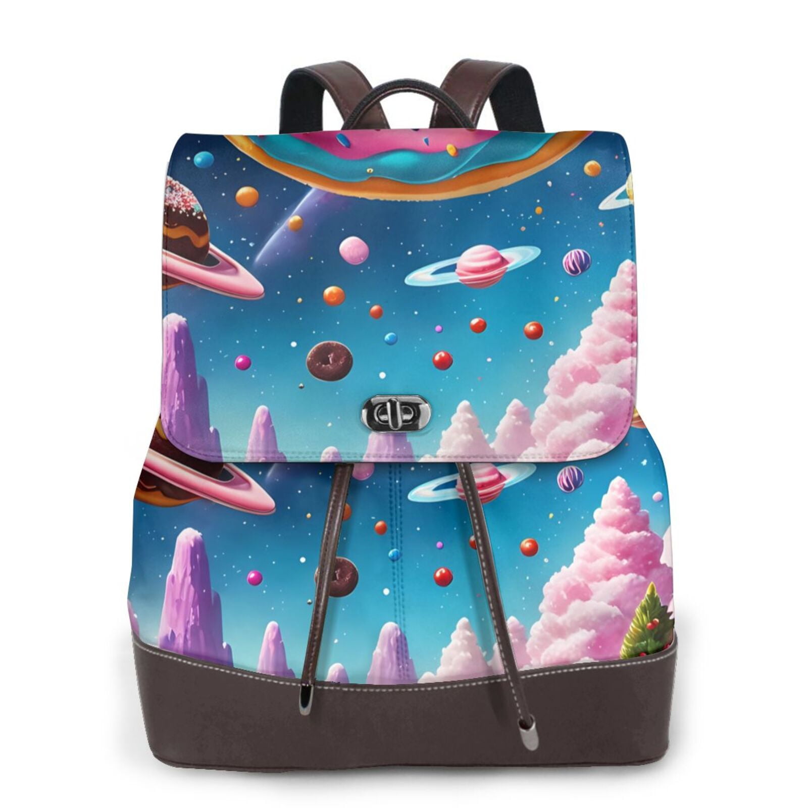 Salouo Colorful Donut Pattern PU Leather Backpack,Purse for Women ...