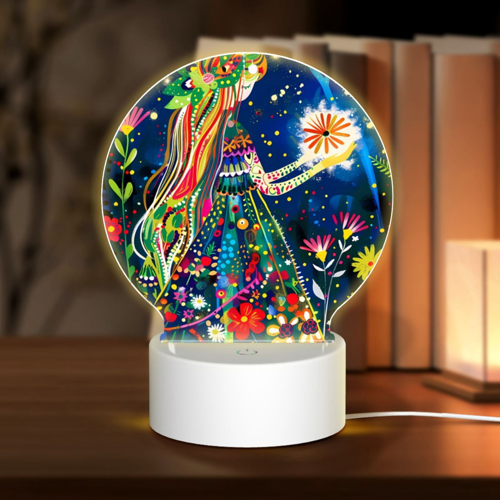 Salouo Colorful Floral Forest Fairy for Round Acrylic Night Light ...