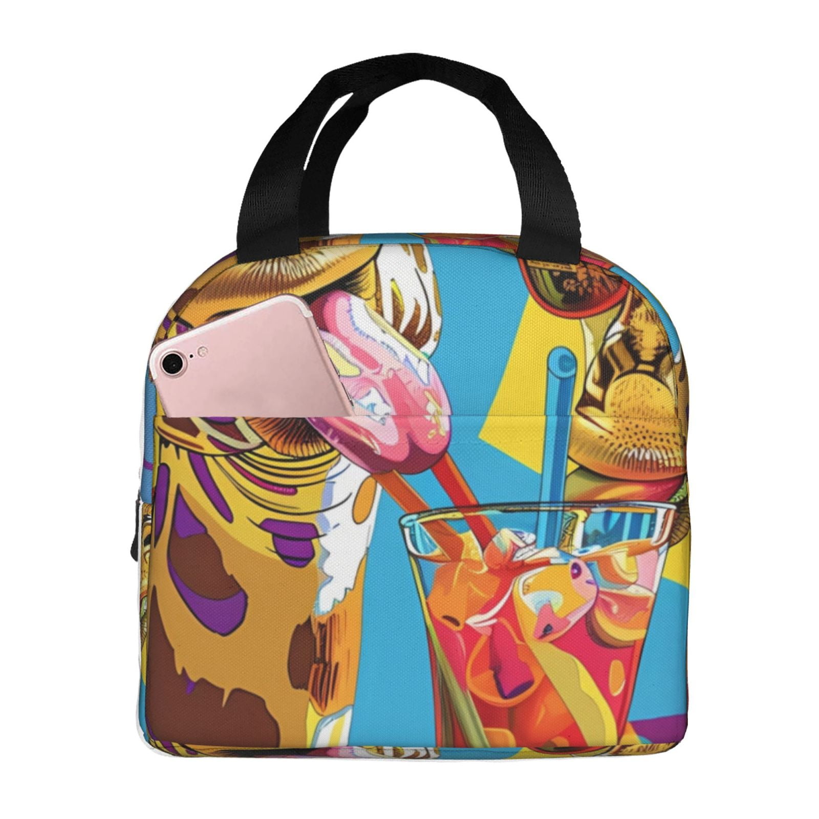 Salouo Colorful Giraffes with Drinks for Unisex Lunch Bag Leakproof ...