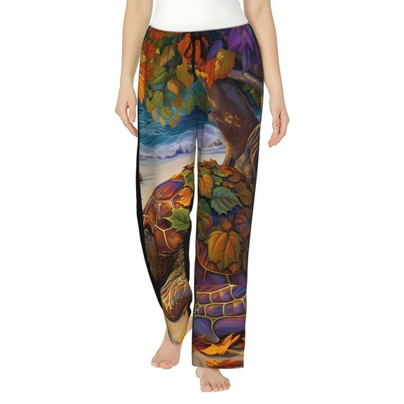 Salouo Colorful Maple Leaf Beach Turtle Print Women's Pajama Pants ...