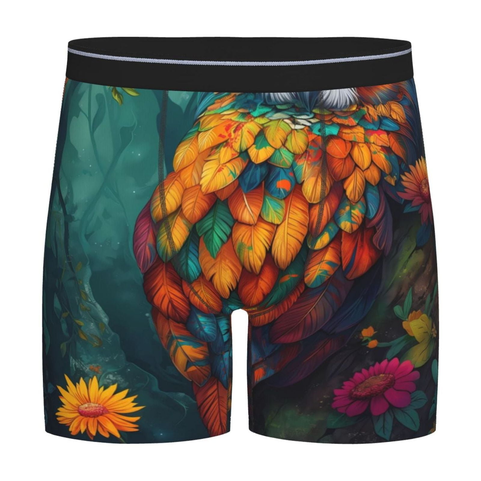 Salouo Colorful Owl Forest Pattern Men's Boxer Briefs, Soft ...