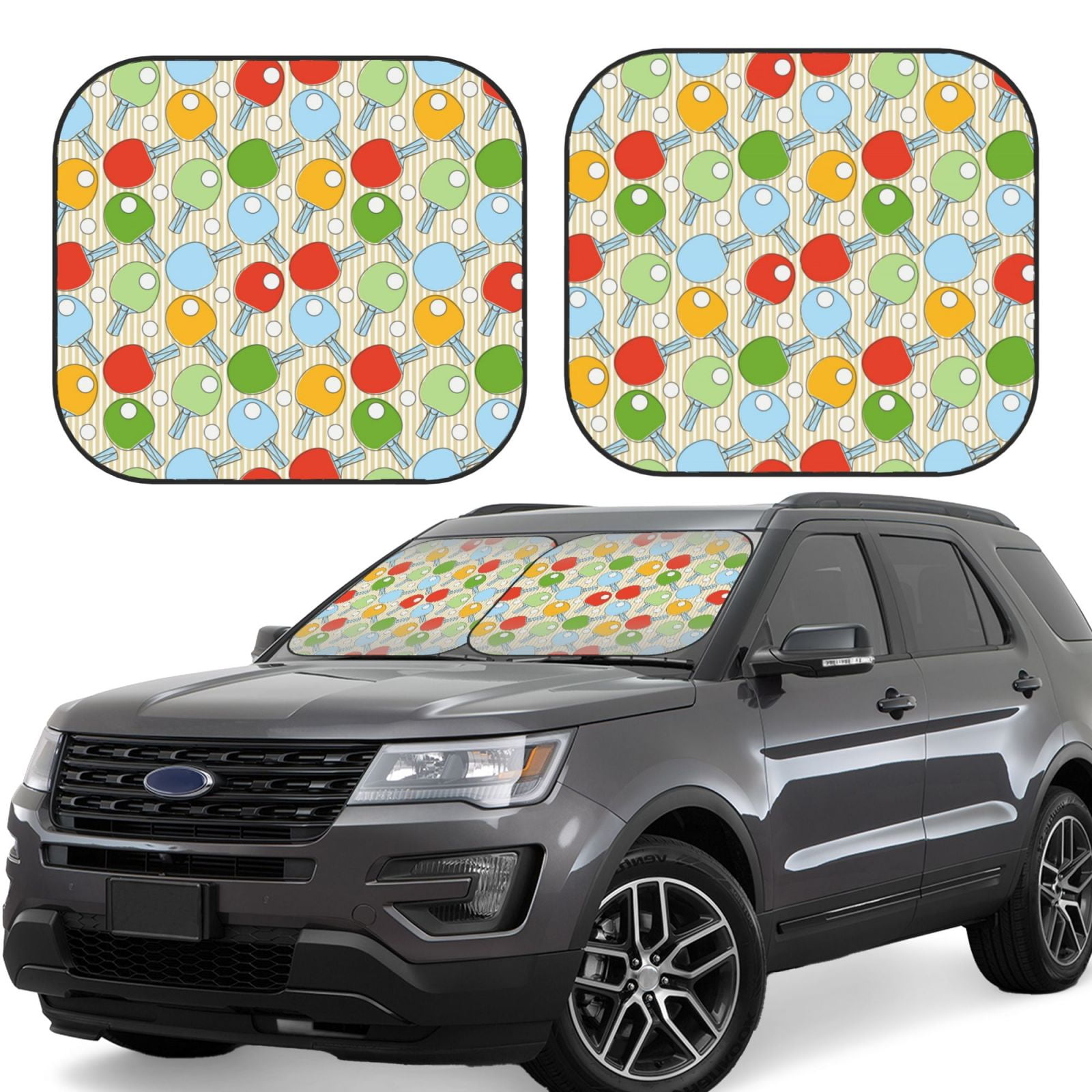 Salouo Colorful Ping Pong Rackets1 Pattern Car Windshield Sun Shade ...