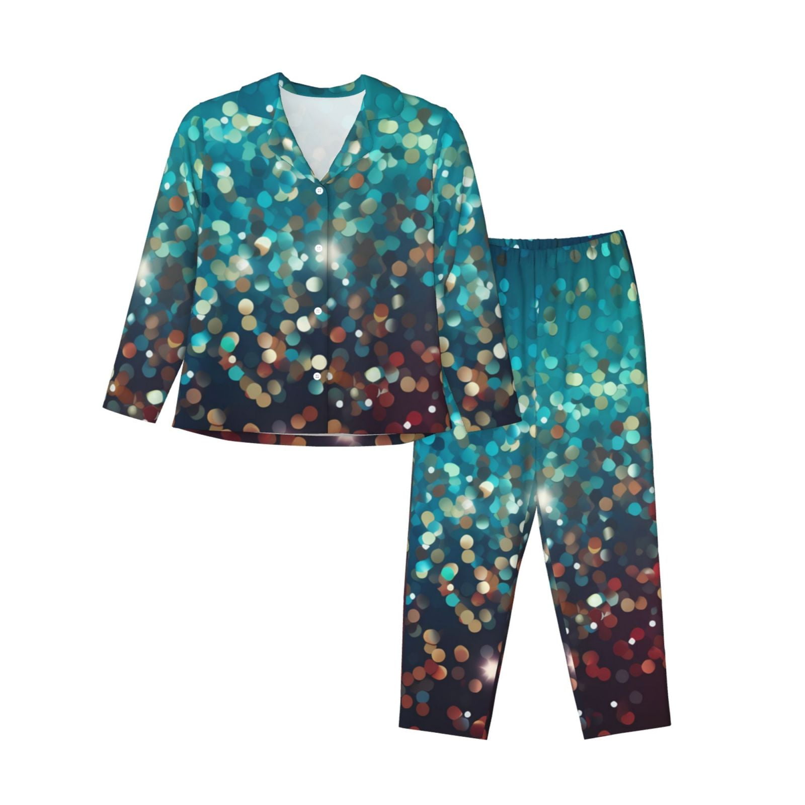 Salouo Colorful Rainbow Glitter Pattern Women's Pajamas Set Long Sleeve ...
