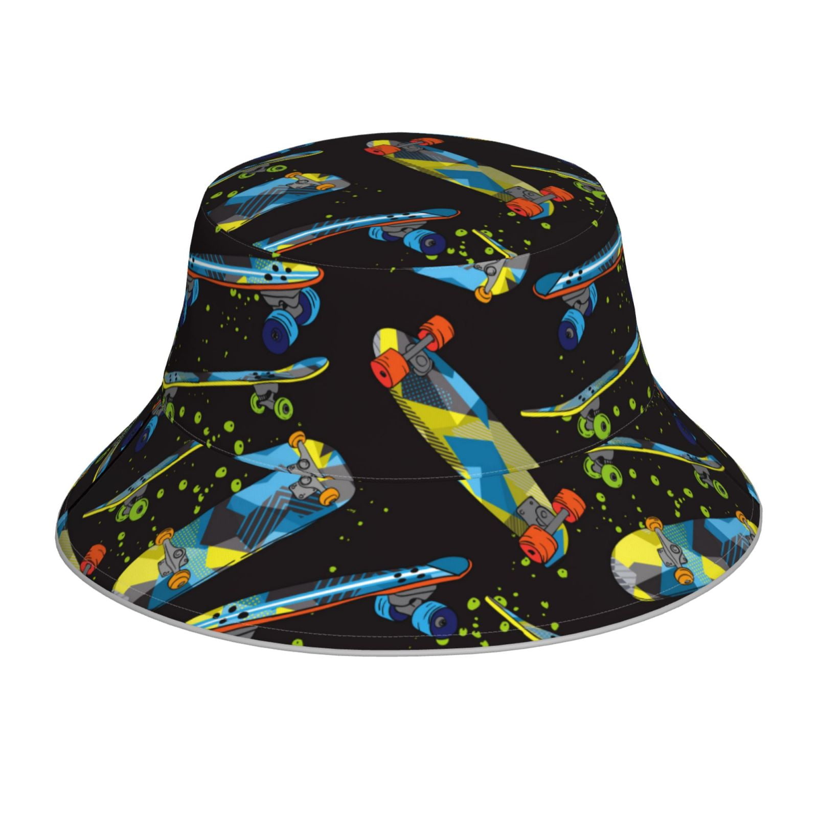 Salouo Colorful Skateboard Print Unisex Bucket Hat, Outdoor Summer ...