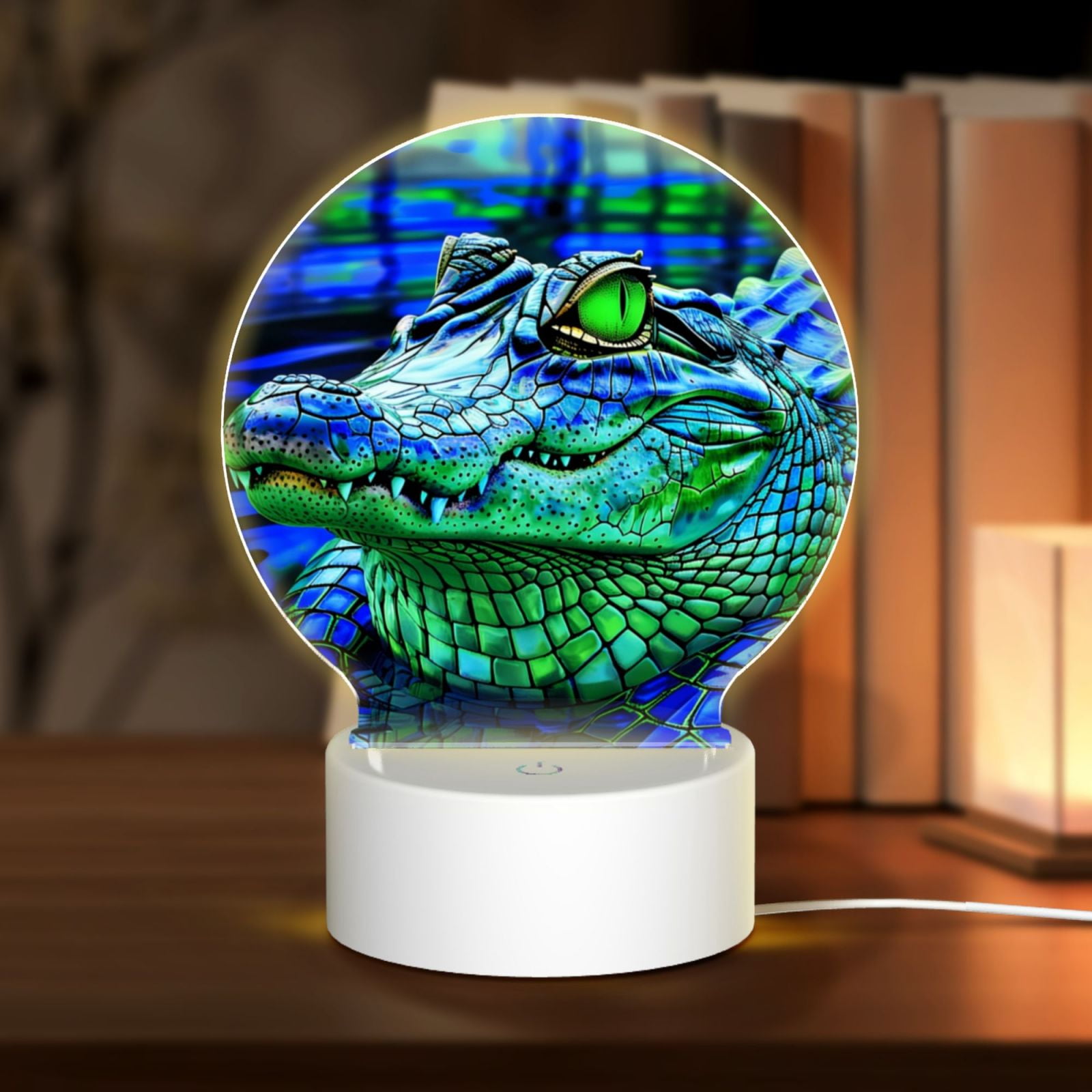 Salouo Colorful Stained Glass Crocodile for Round Acrylic Night Light ...