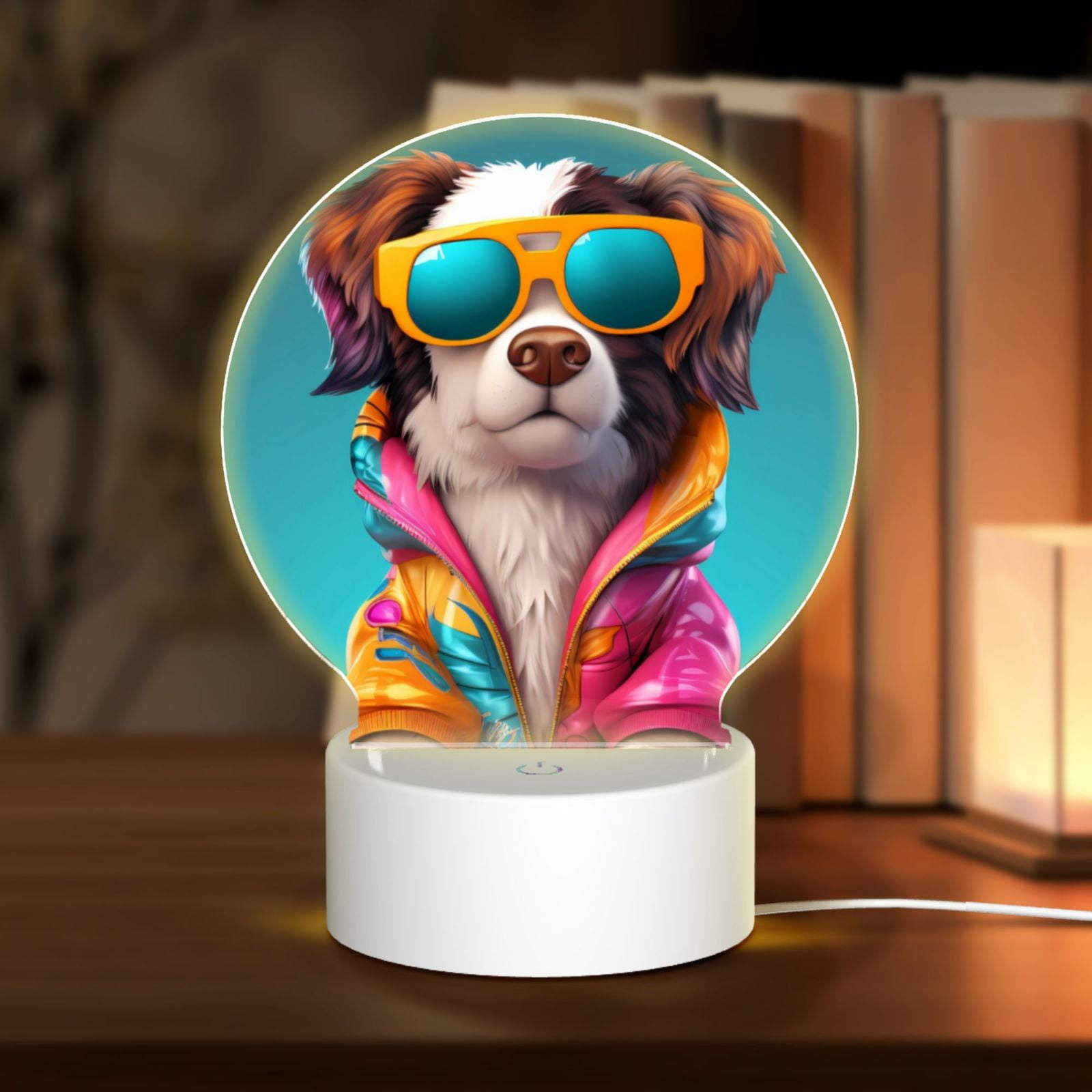 Salouo Colorful Sunglasses Dog for Round Acrylic Night Light - Acrylic ...