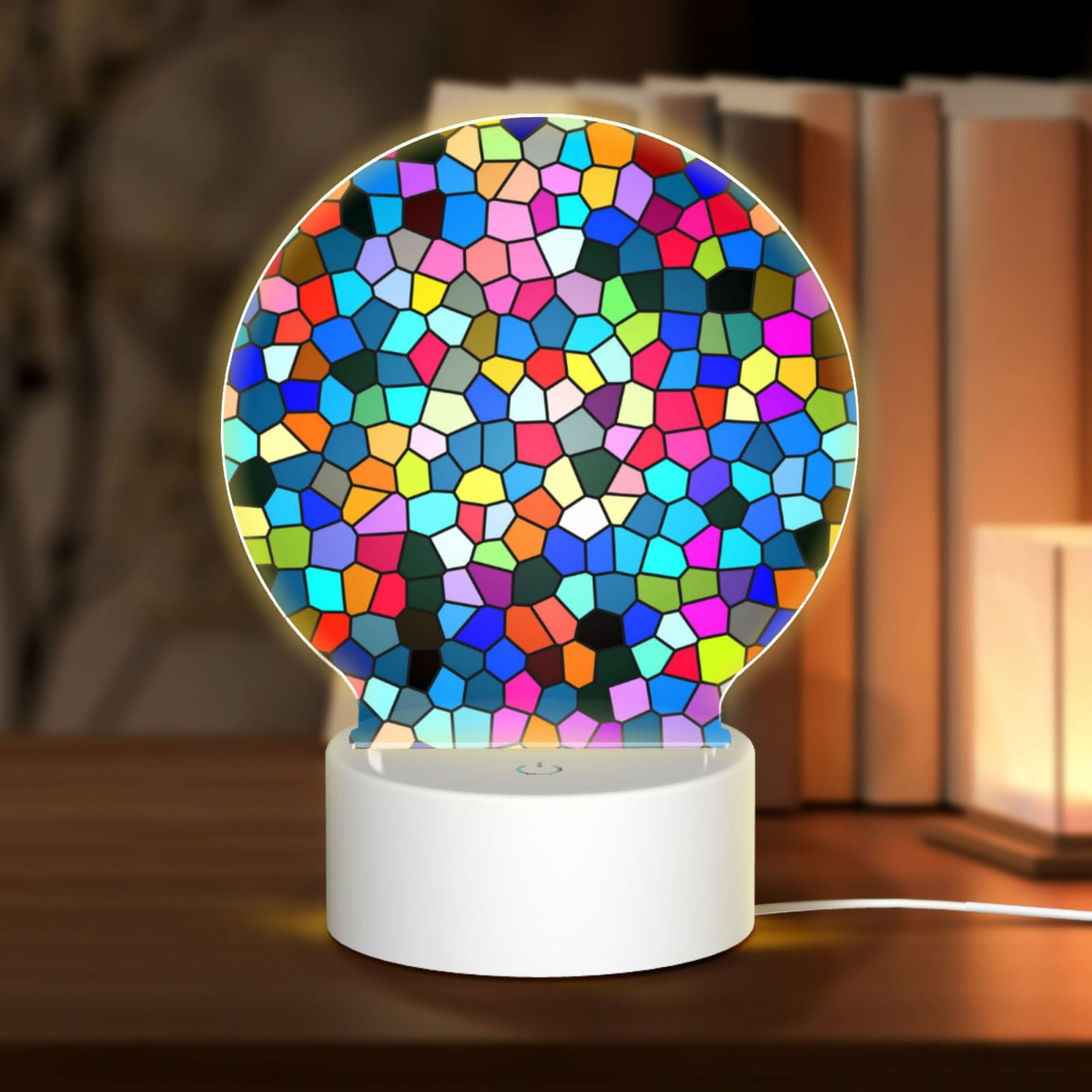 Salouo Colorful Tie Dye Stained Glass 2 for Round Acrylic Night Light ...