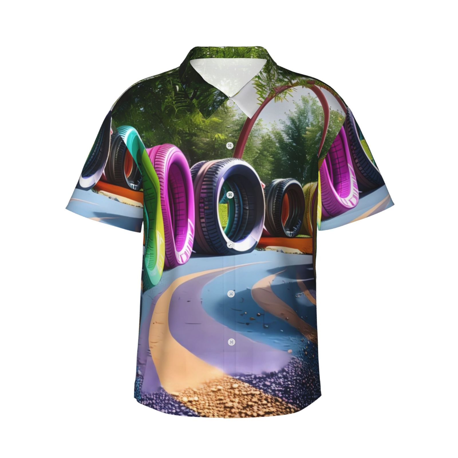 Salouo Colorful Tire Tunnel Park for Hawaiian Shirt for Men,Summer ...