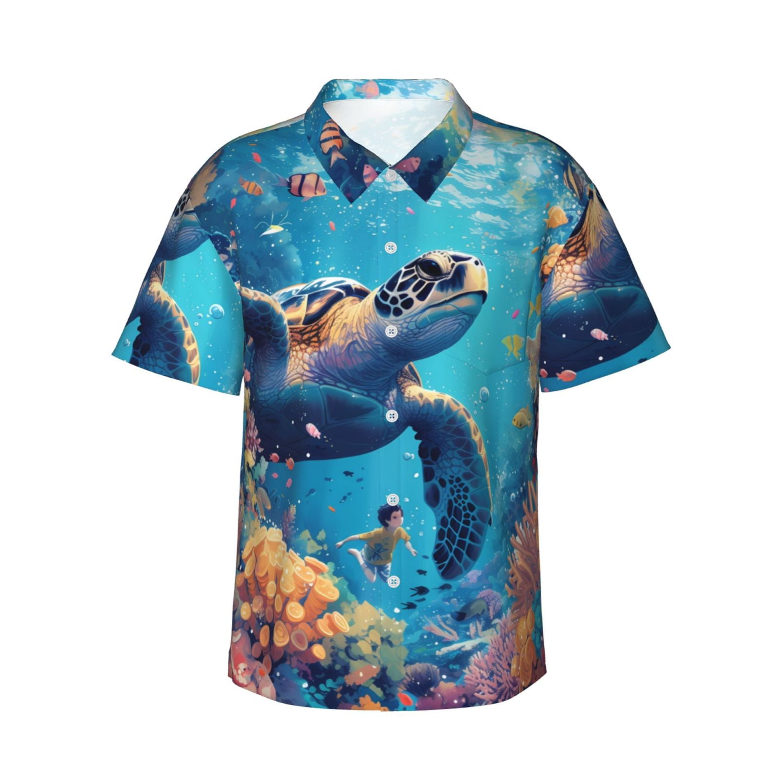 Salouo Colorful Underwater Plant Turtle for Hawaiian Shirt for Men ...