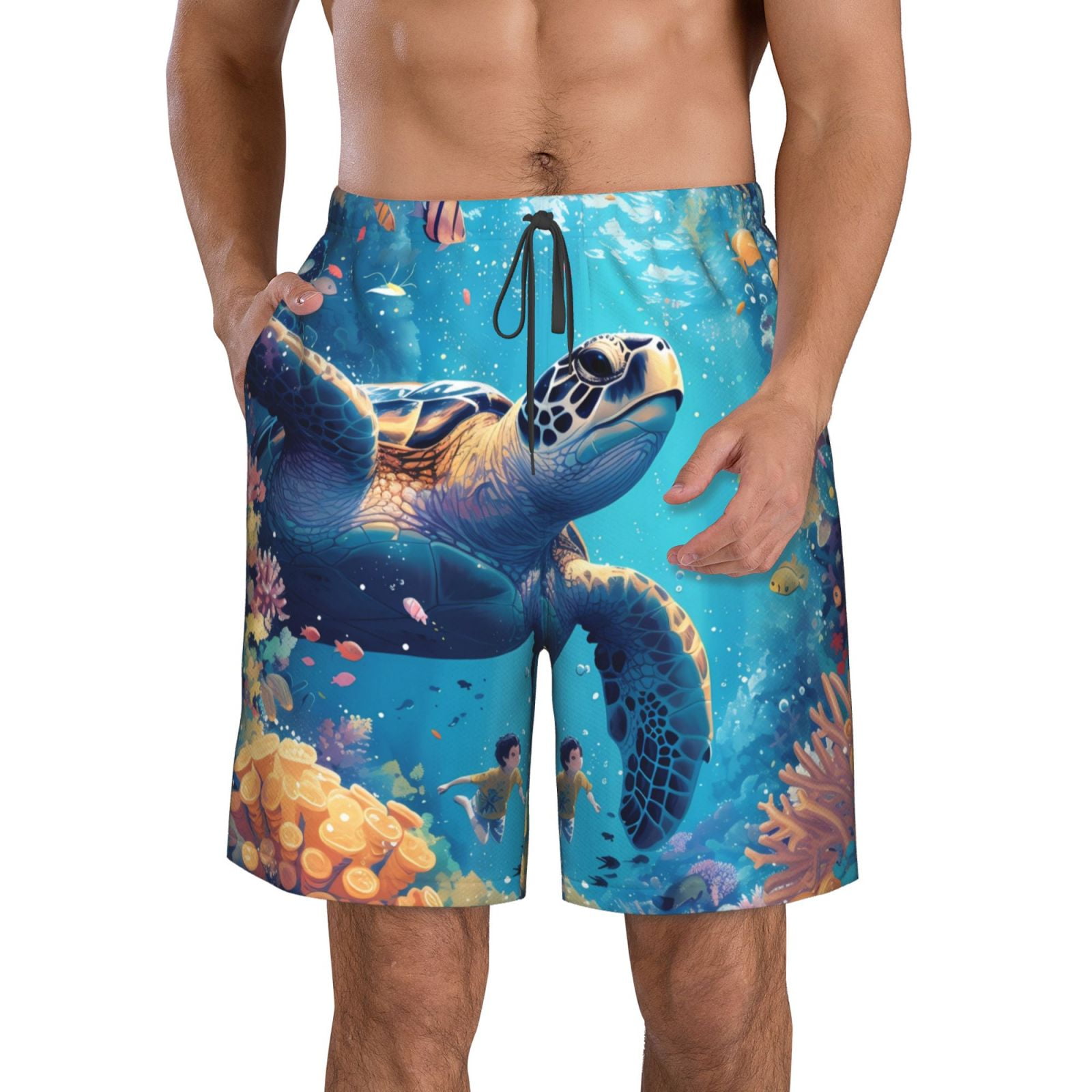 Salouo Colorful Underwater Plant Turtle Pattern Swim Trunks for Men,Men ...