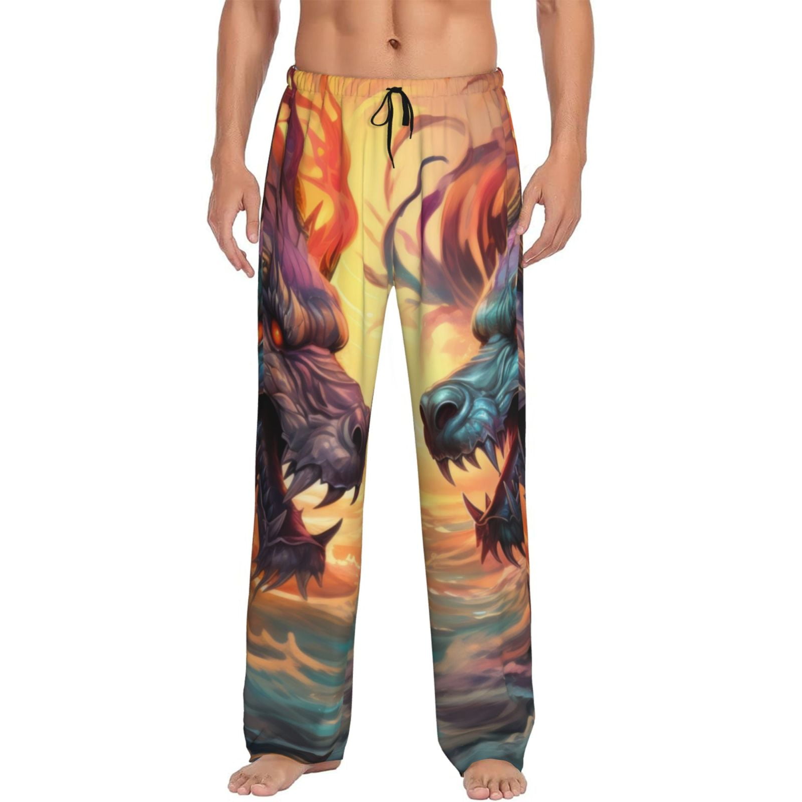 Salouo Colorful Wave Dragon Head Print Pajama Pants for Men, Lounge ...