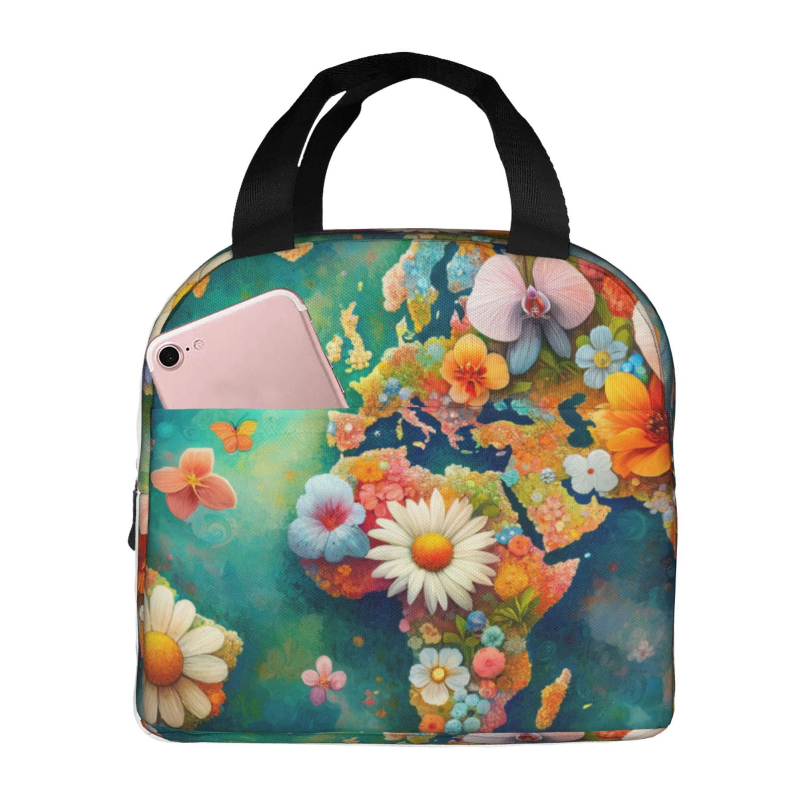 Salouo Colorful World Map for Unisex Lunch Bag Leakproof Lunch Tote ...