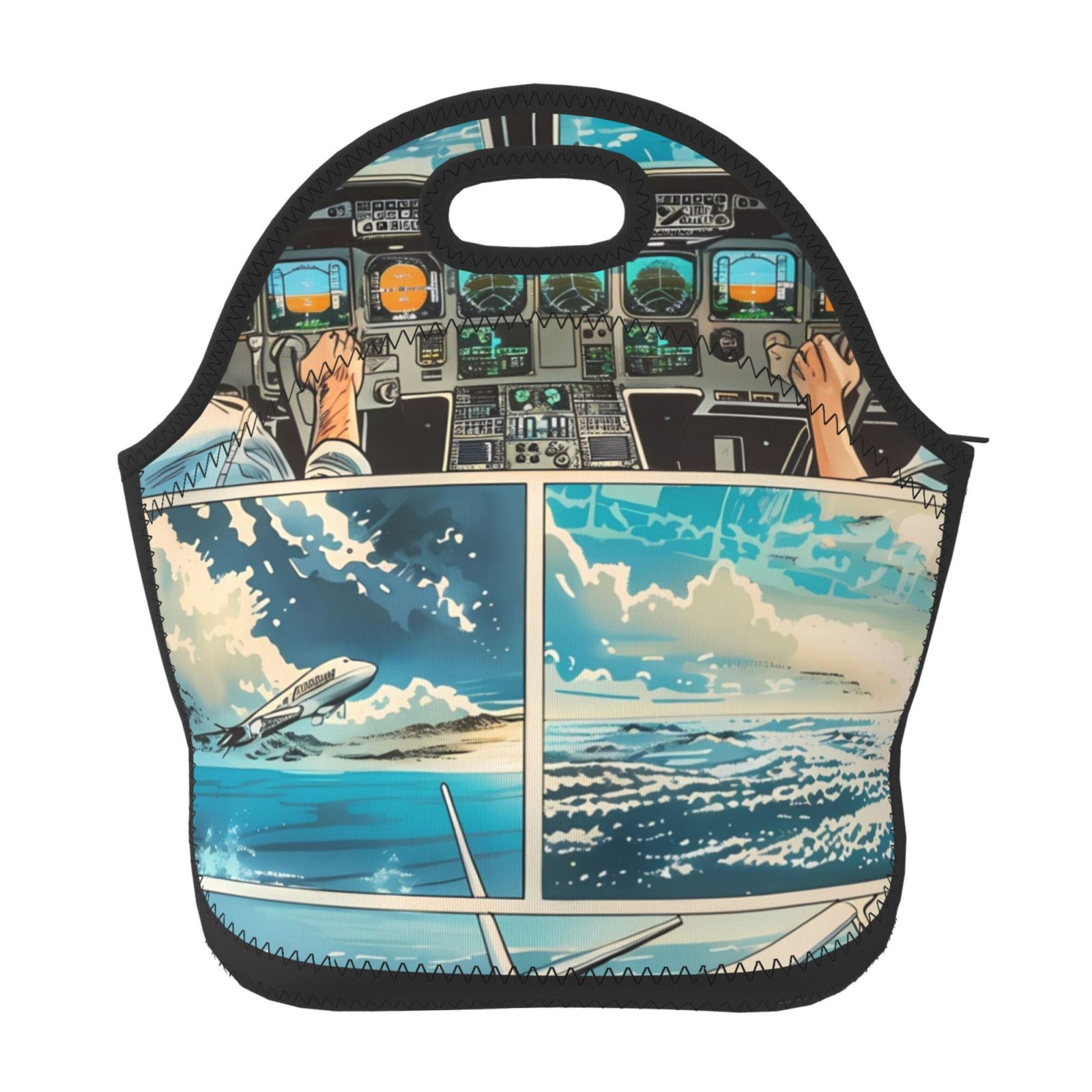 Salouo Comic Airplane Cockpit Illustration for Lunch Tote,Lunch Bag ...
