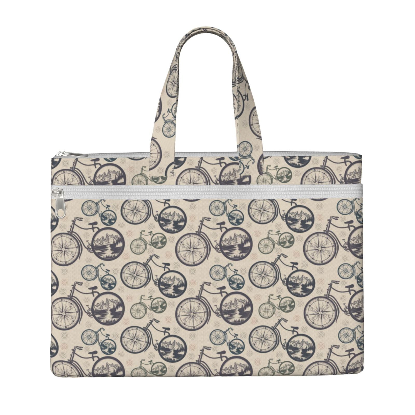 Salouo Compass And Mountains In Bicycle Wheels for Canvas Tote File Bag, Tote Bag With Zipper ...