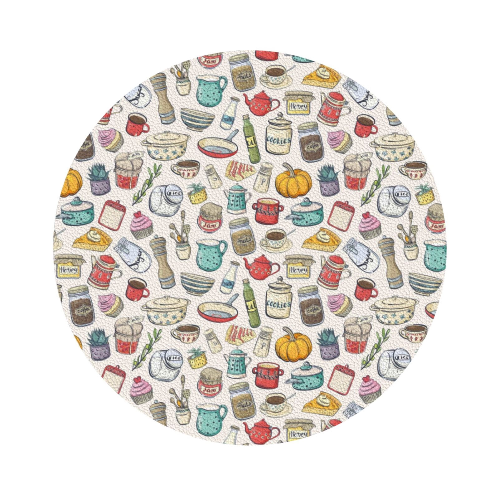 Salouo Cooking Utensils Print Round Coaster,Drink Coasters Leather Bar ...