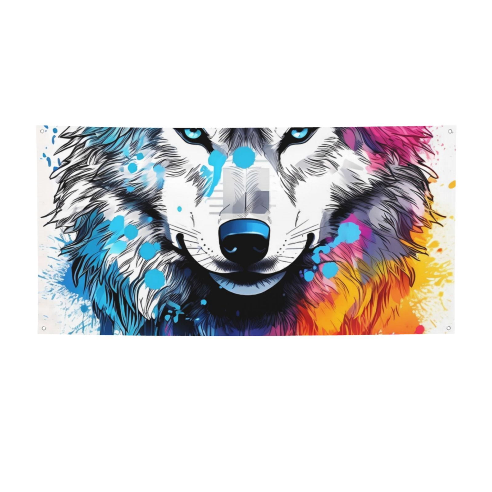 Salouo Cool Colorful Wolf Pattern Holiday Banner Outside Party ...