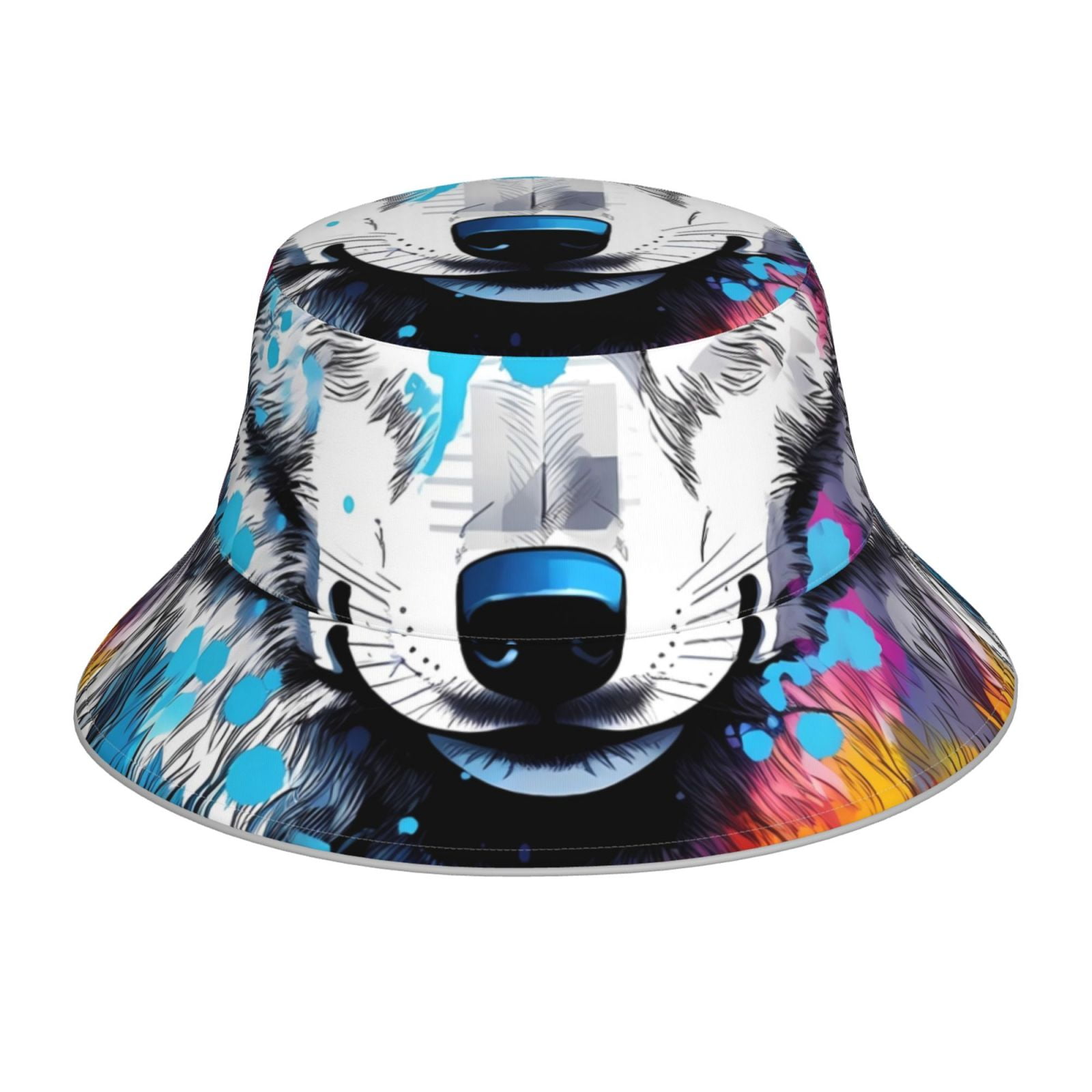 Salouo Cool Colorful Wolf Print Unisex Bucket Hat, Outdoor Summer Beach ...