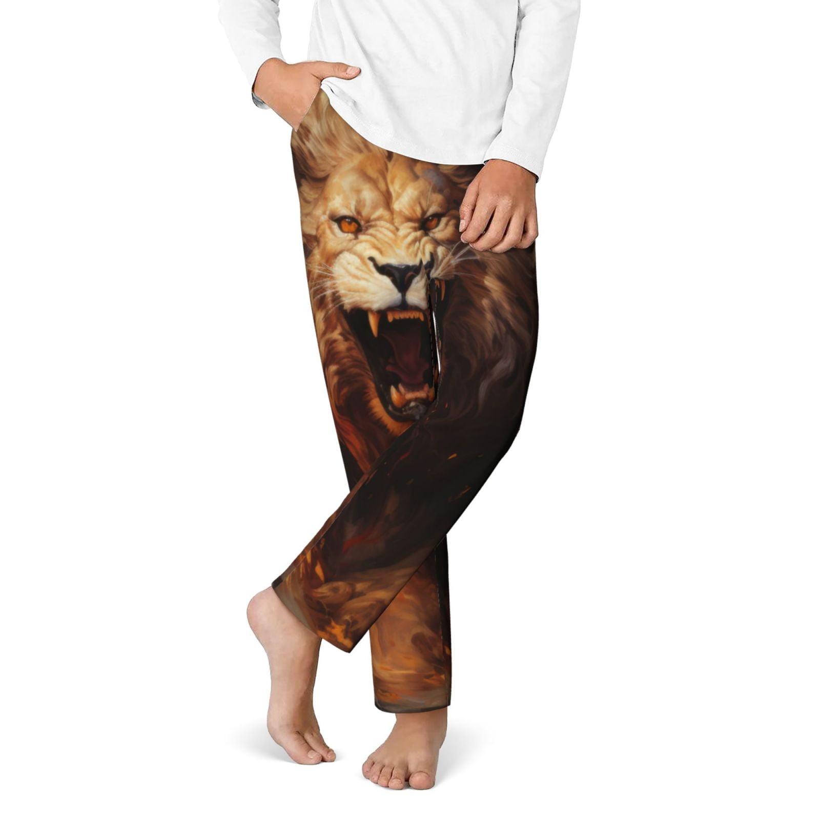 Salouo Cool Fire Lion Pattern Boys Pajama Pants,Long Sleep Pants for ...