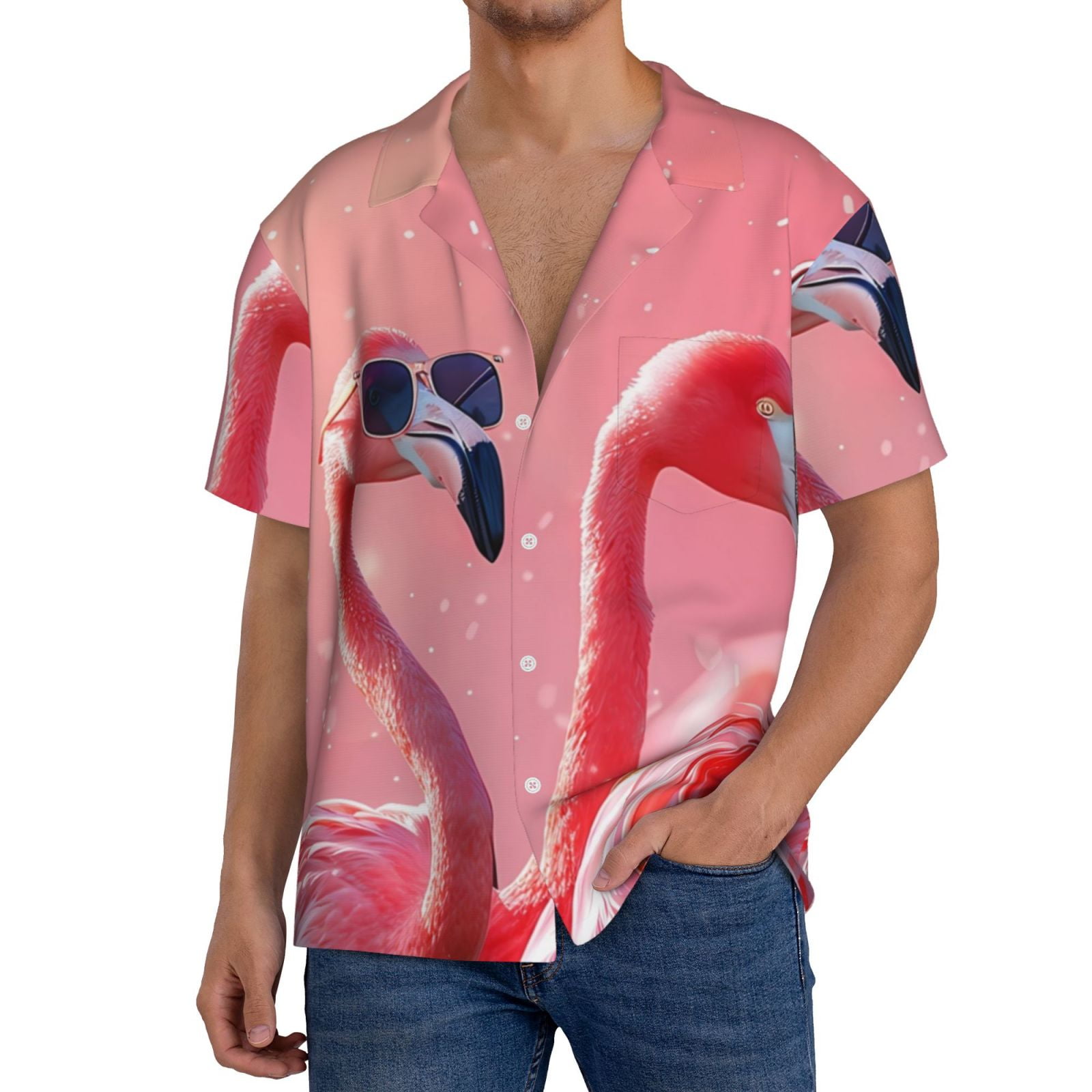 Salouo Cool Flamingos Sunglasses Scene Pattern Cuban Collar Shirts for ...