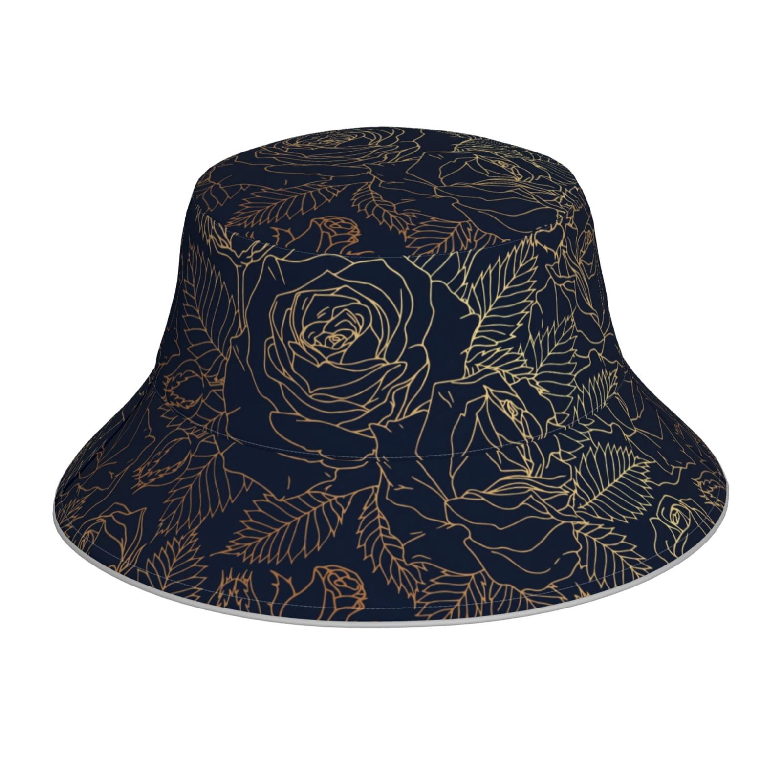 Salouo Copper-Gold Gloss Outline Rose Print Unisex Bucket Hat, Outdoor ...