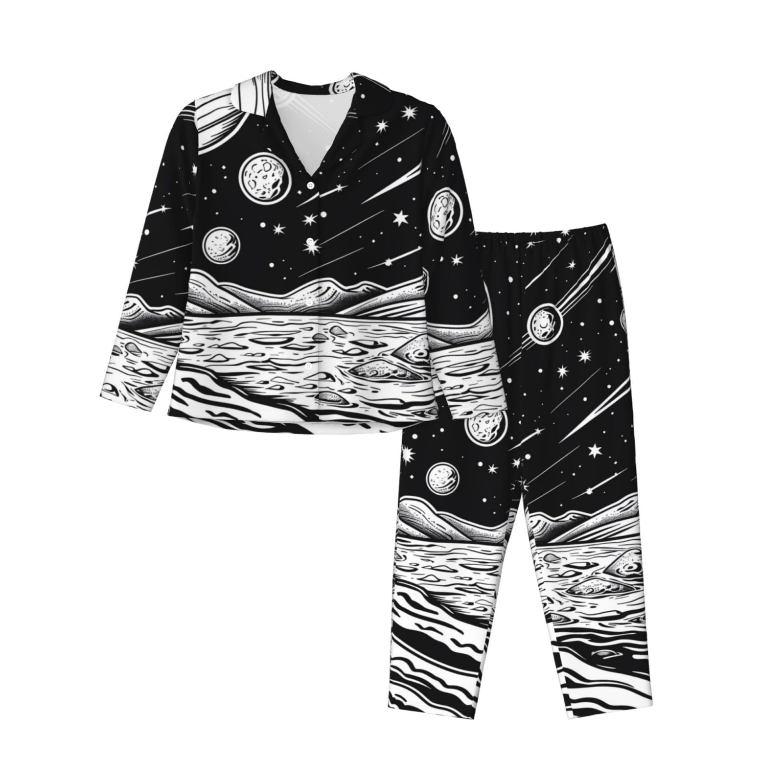 Salouo Cosmic Landscape Celestial Art Pattern Women's Pajamas Set Long ...