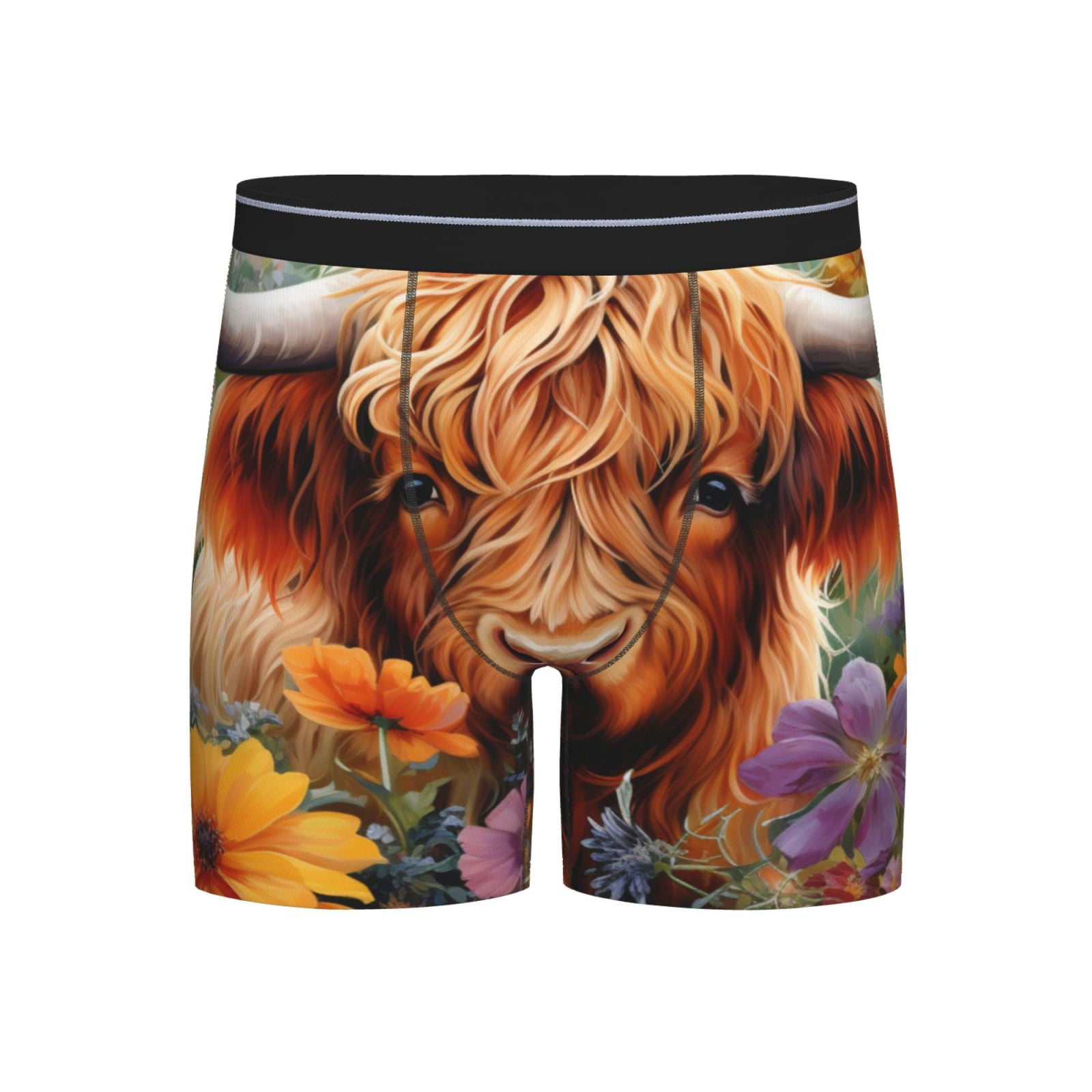 Salouo Countryside Colorful Floral Cow Pattern Men's Boxer Briefs, Soft ...