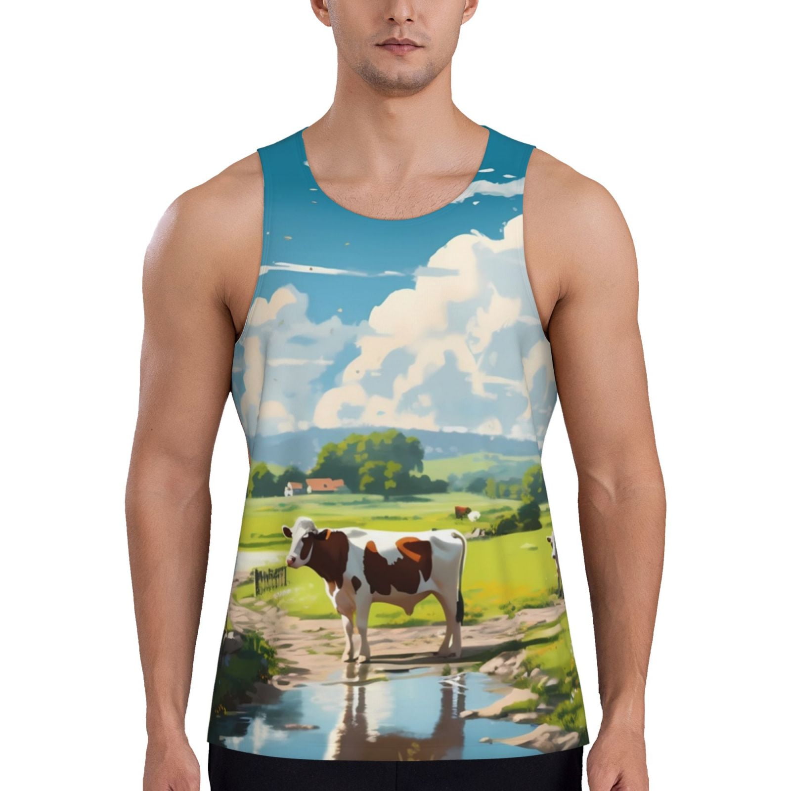 Salouo Countryside Farm Cow for Men's Tank Tops,Sleeveless Muscle ...