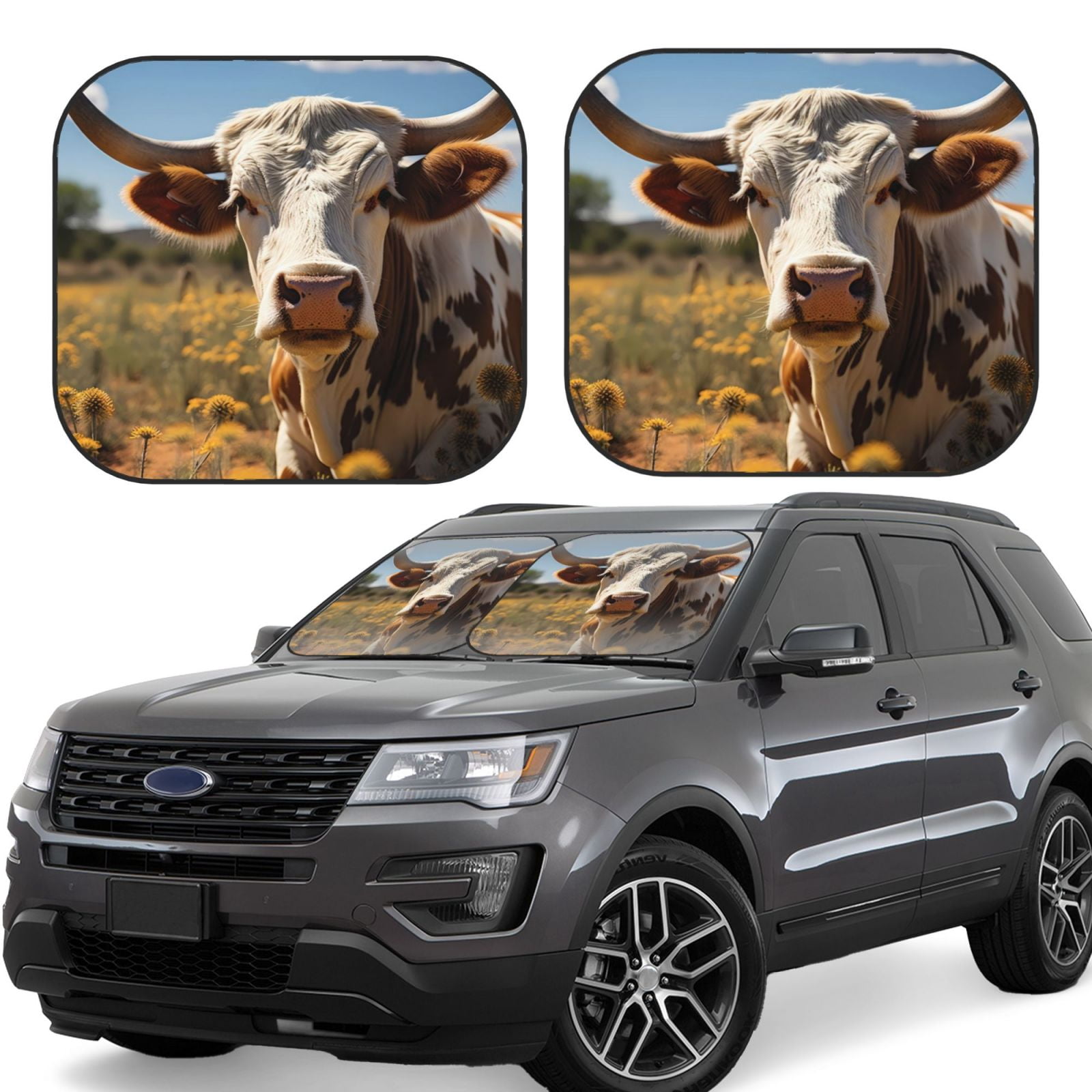 Salouo Countryside Flower Cow Pattern Car Windshield Sun Shade Foldable ...