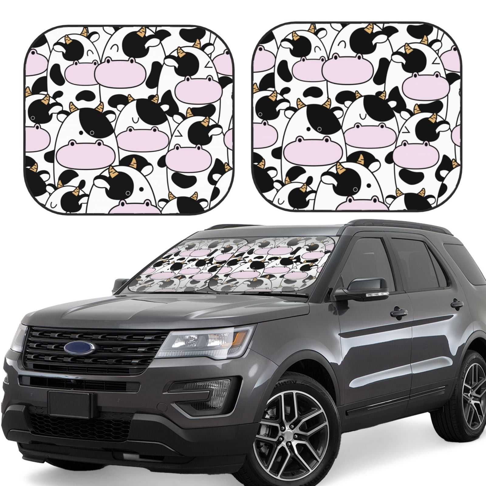 Salouo Cute Animal with Cow Pattern Car Windshield Sun Shade Foldable ...