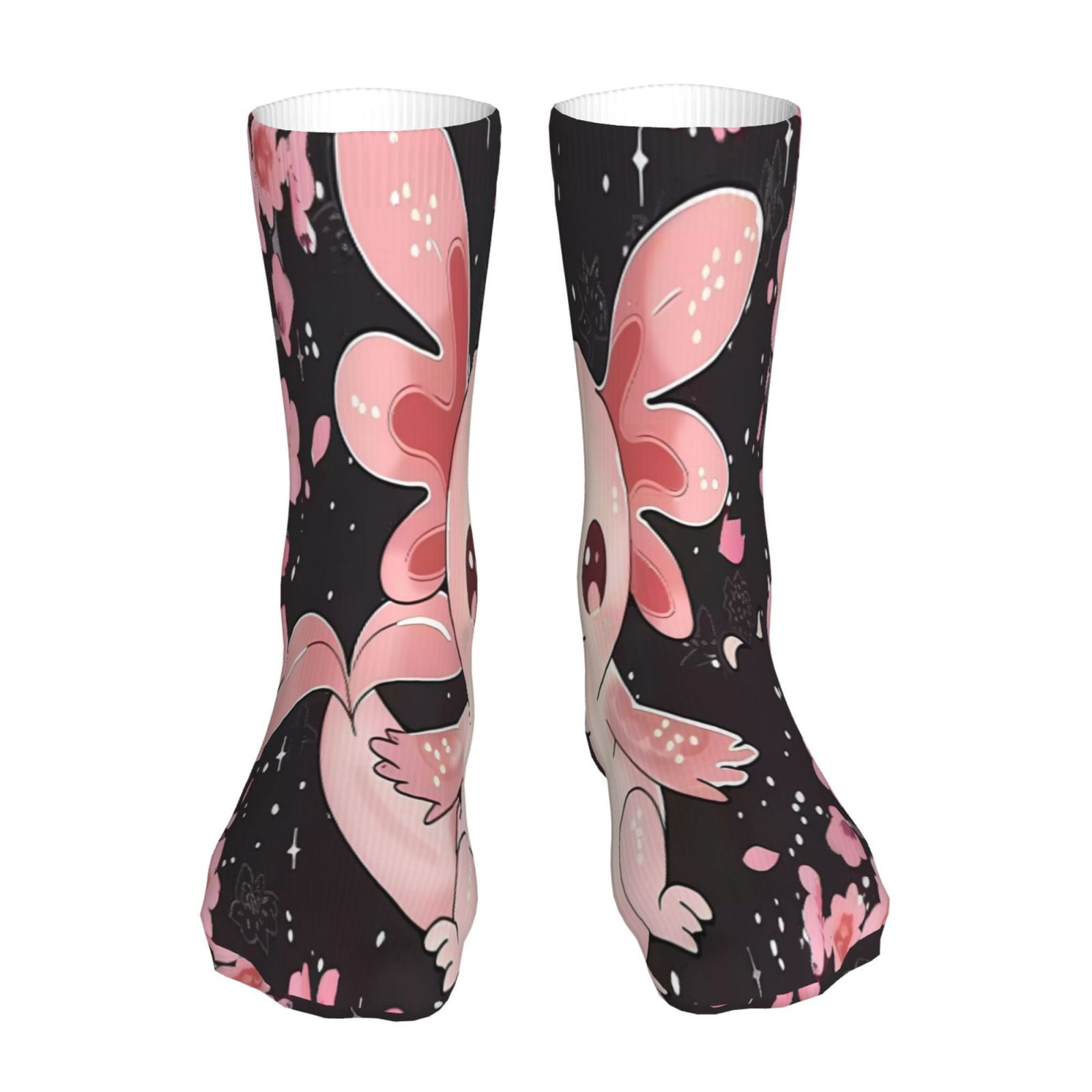 Salouo Cute Axolotl Sakura Blossoms Pattern Fun Novelty Crew Socks ...