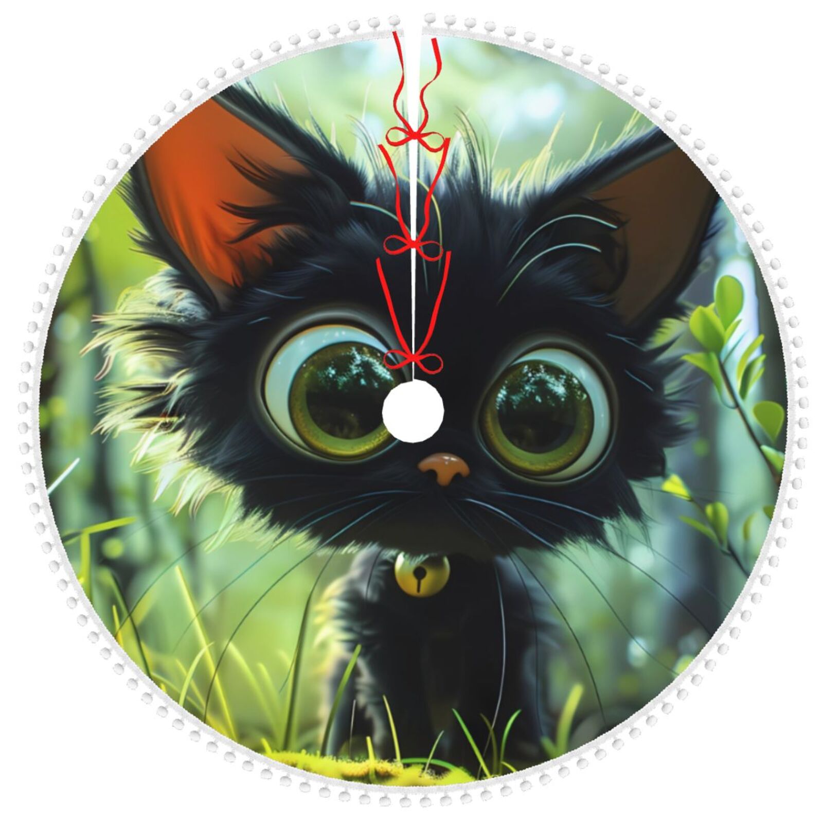Salouo Cute Big-Eyed Black Cat Print Christmas Tree Skirt Tree Mat with ...