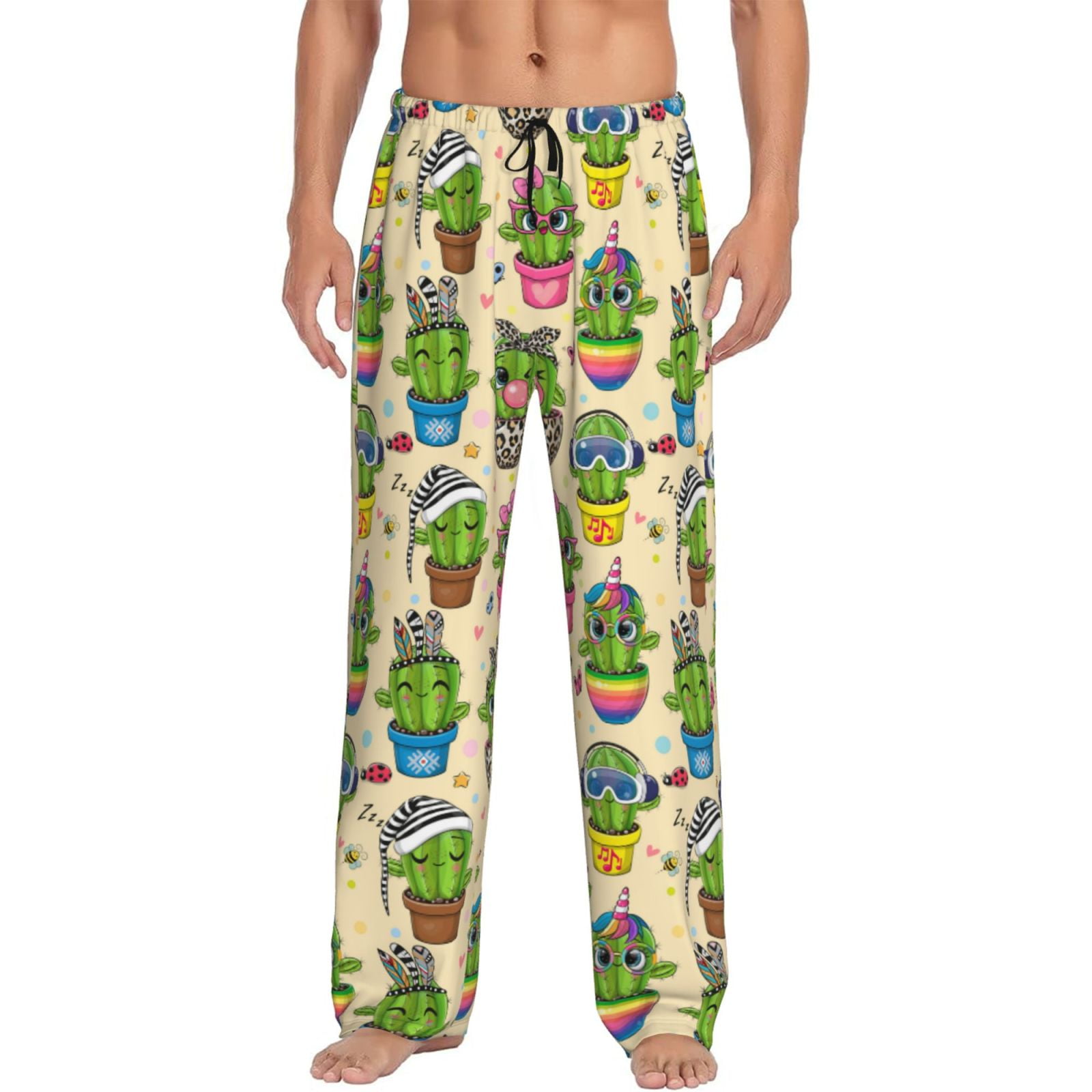 Salouo Cute Cartoon Cactus Print Pajama Pants for Men, Lounge Pants ...
