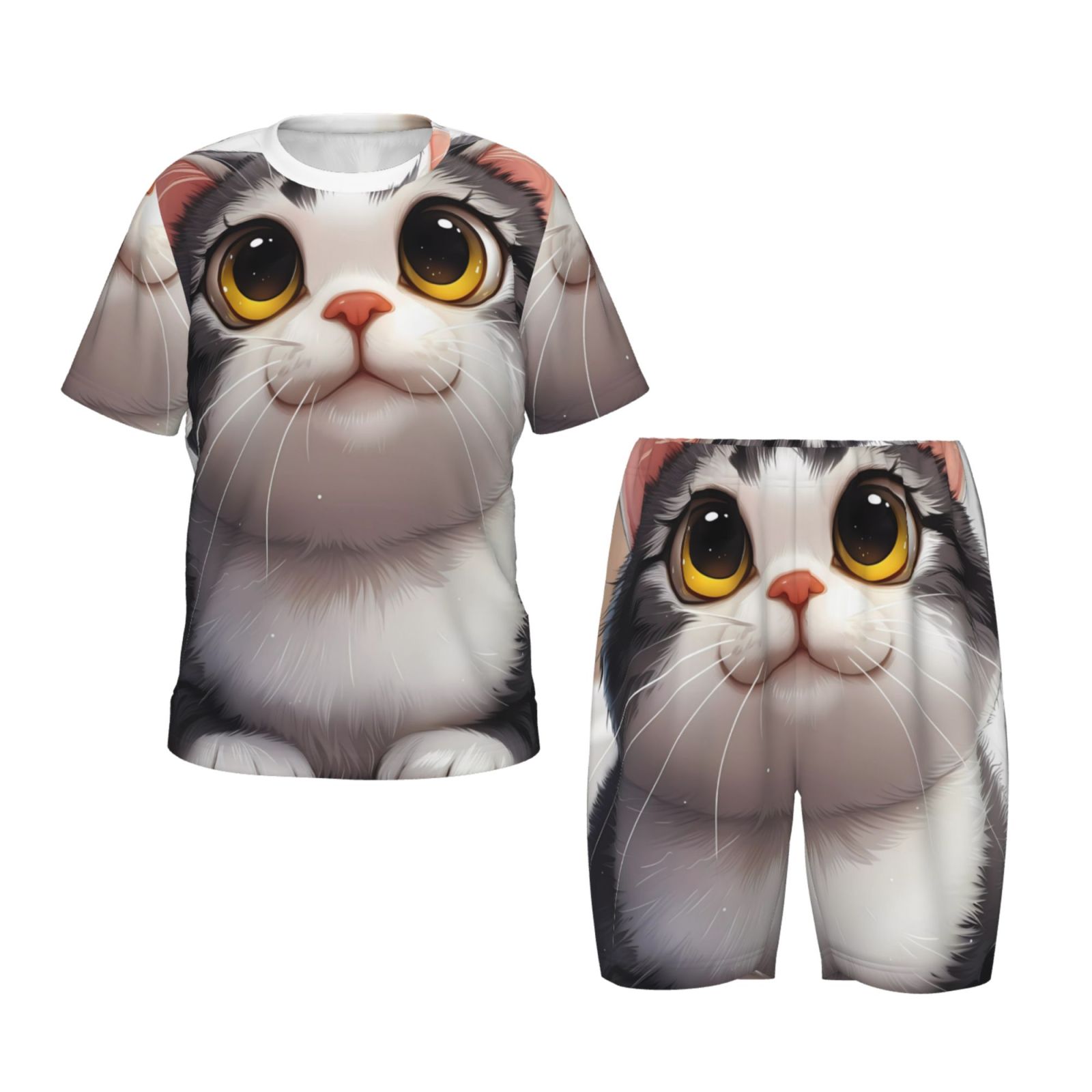 Salouo Cute Cartoon Kitten Pattern Short-Sleeved Pajamas Set for ...